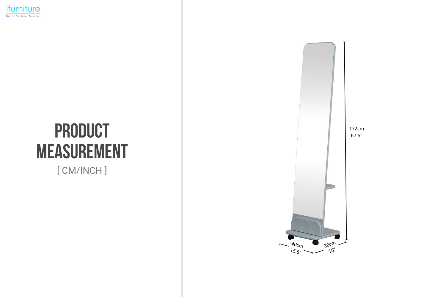 AURELA H172 Movable Mirror With 2-Tier Shelves and Wheels