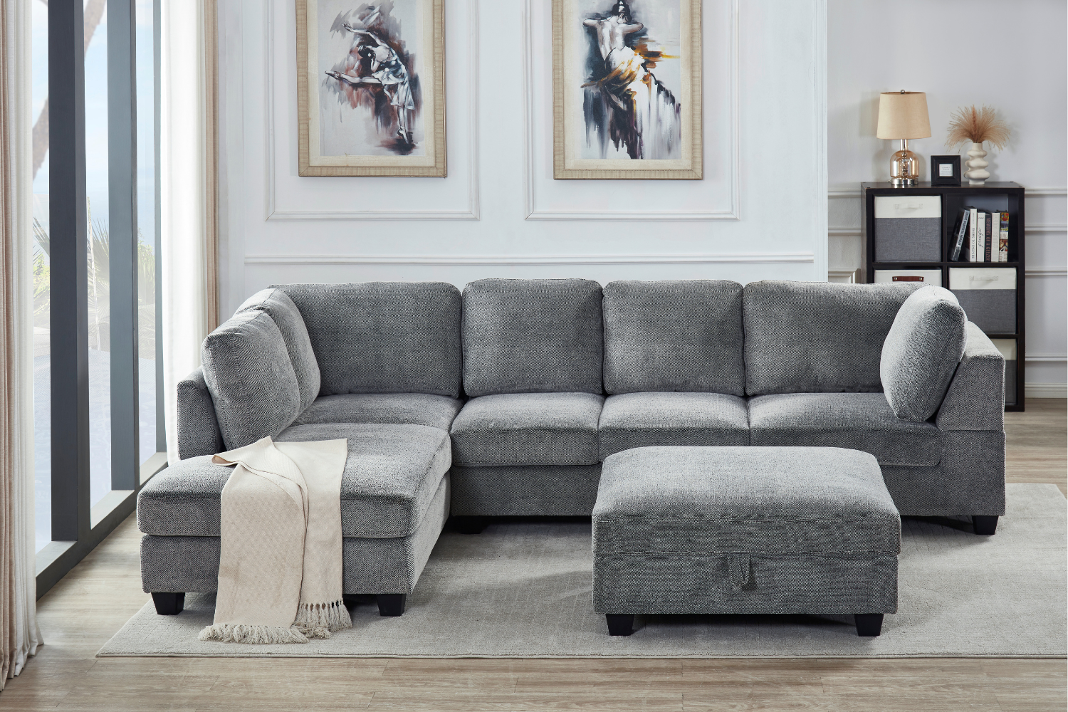 LIBERTY PREMIUM Sectional Sofa with Storage Ottoman (Grey)