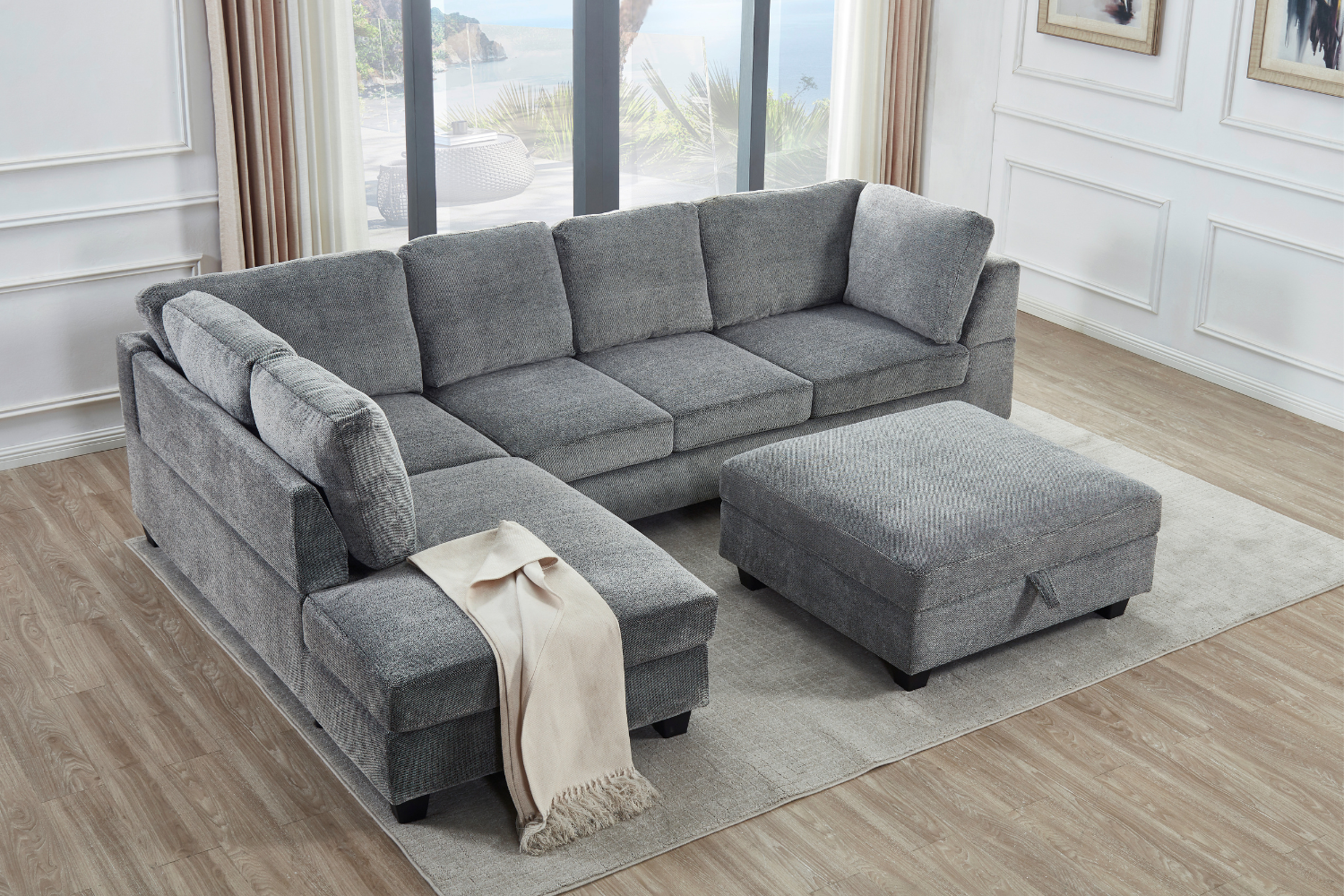LIBERTY PREMIUM Sectional Sofa with Storage Ottoman (Grey)