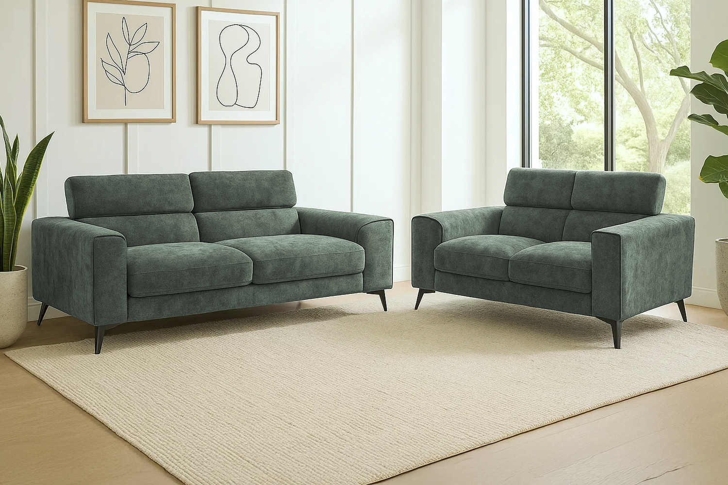 Frankfurt 3/2 Seater Fabric Sofa Range (Green) - 3 Seater