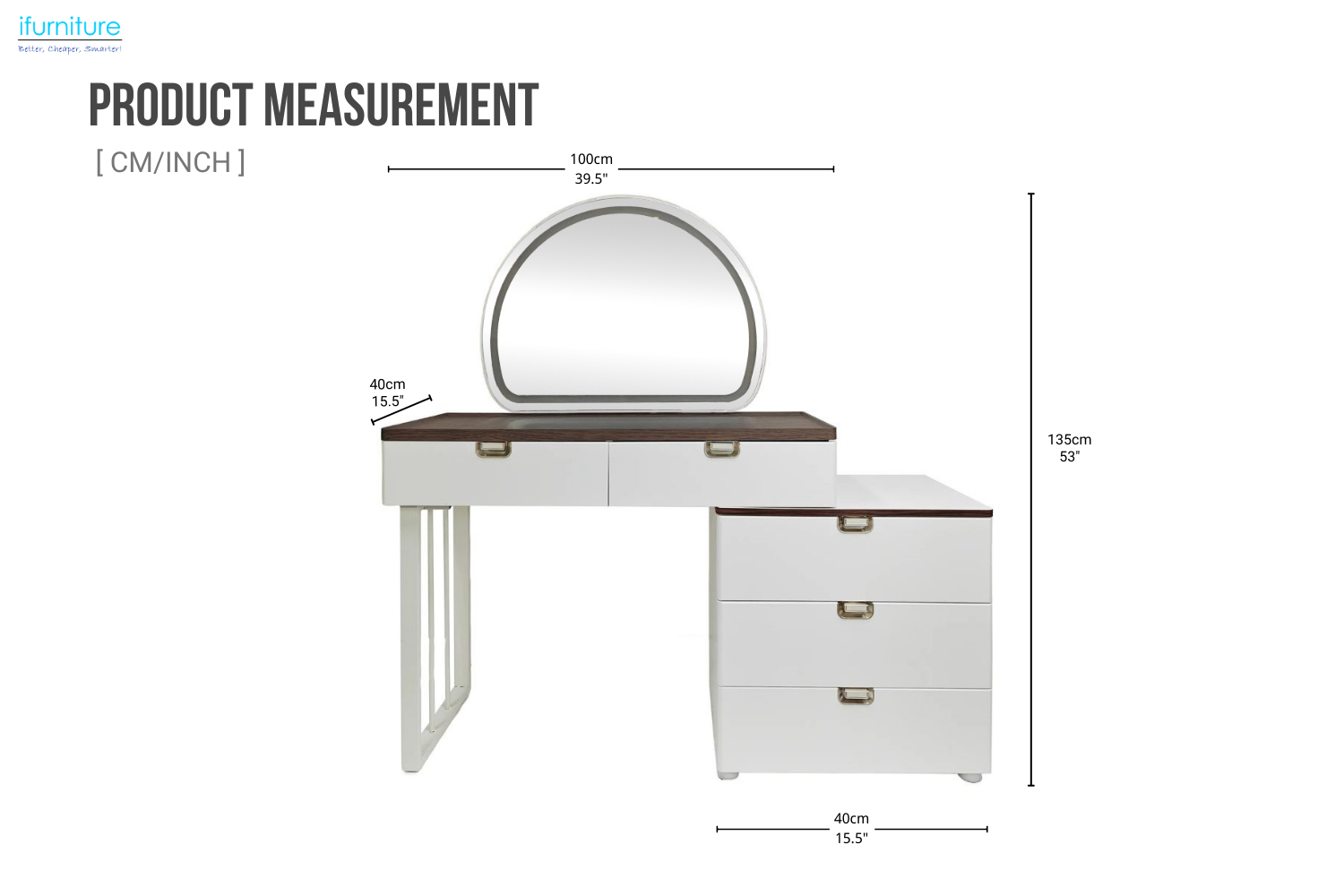 THIAGO 5-Drawer Tray Top Dressing Table with LED Mirror