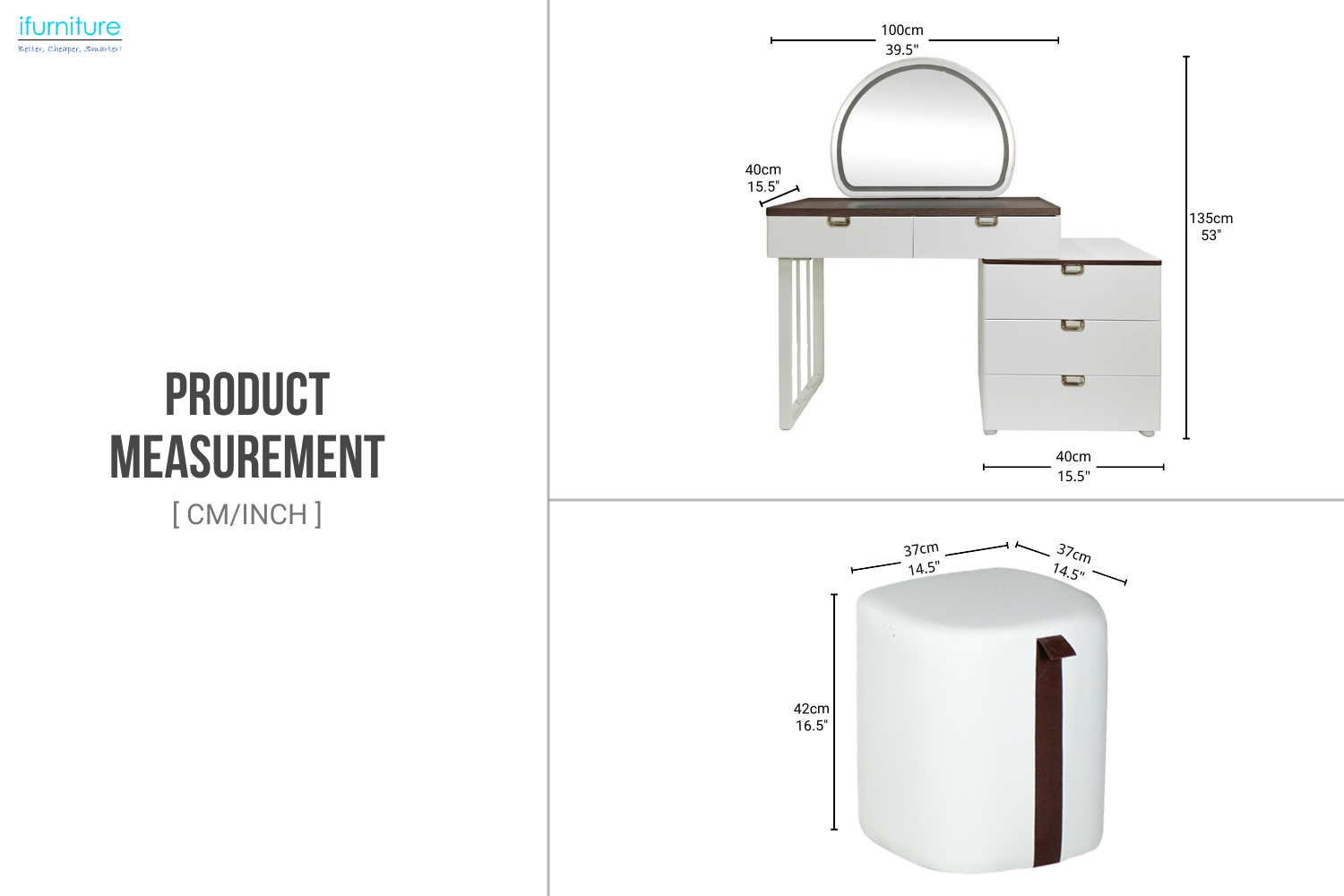 THIAGO 5-Drawer Tray Top Dressing Table with LED Mirror and Zerra ...