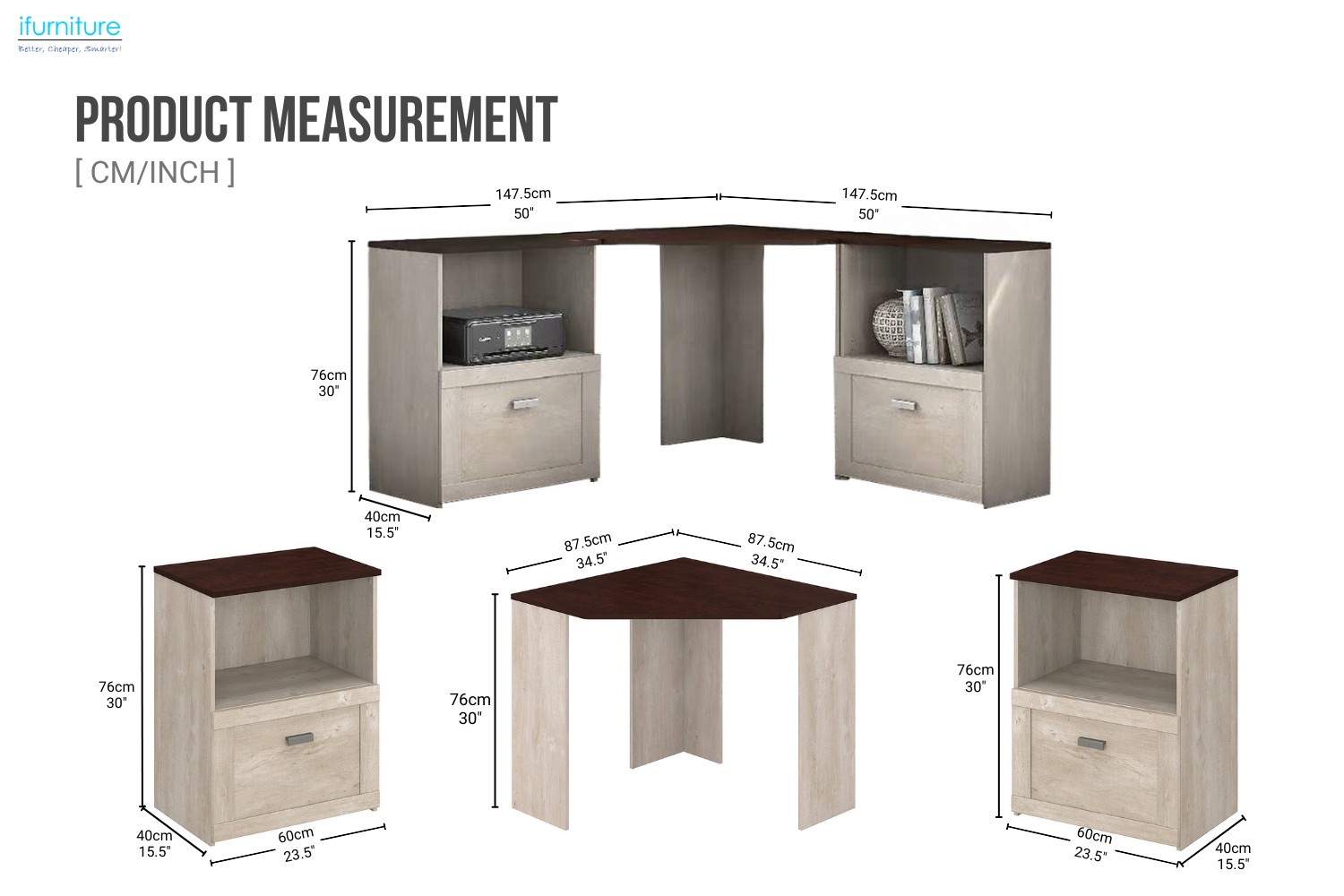 PHLIUS L-Shaped Desk with 2 Side Cabinet