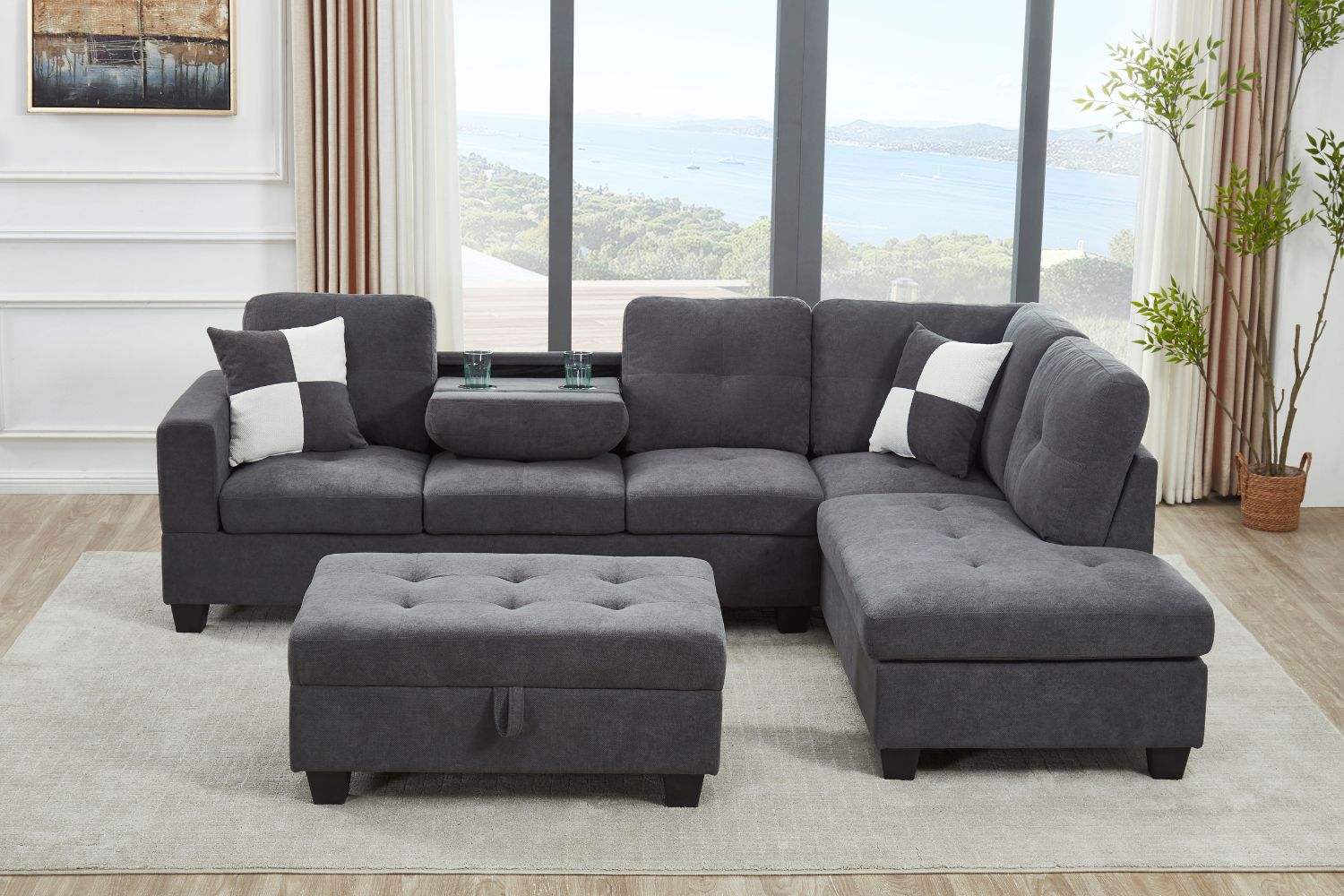 NEBULA Pro Sectional Sofa with Storage Ottoman & Drop-Down Console ...