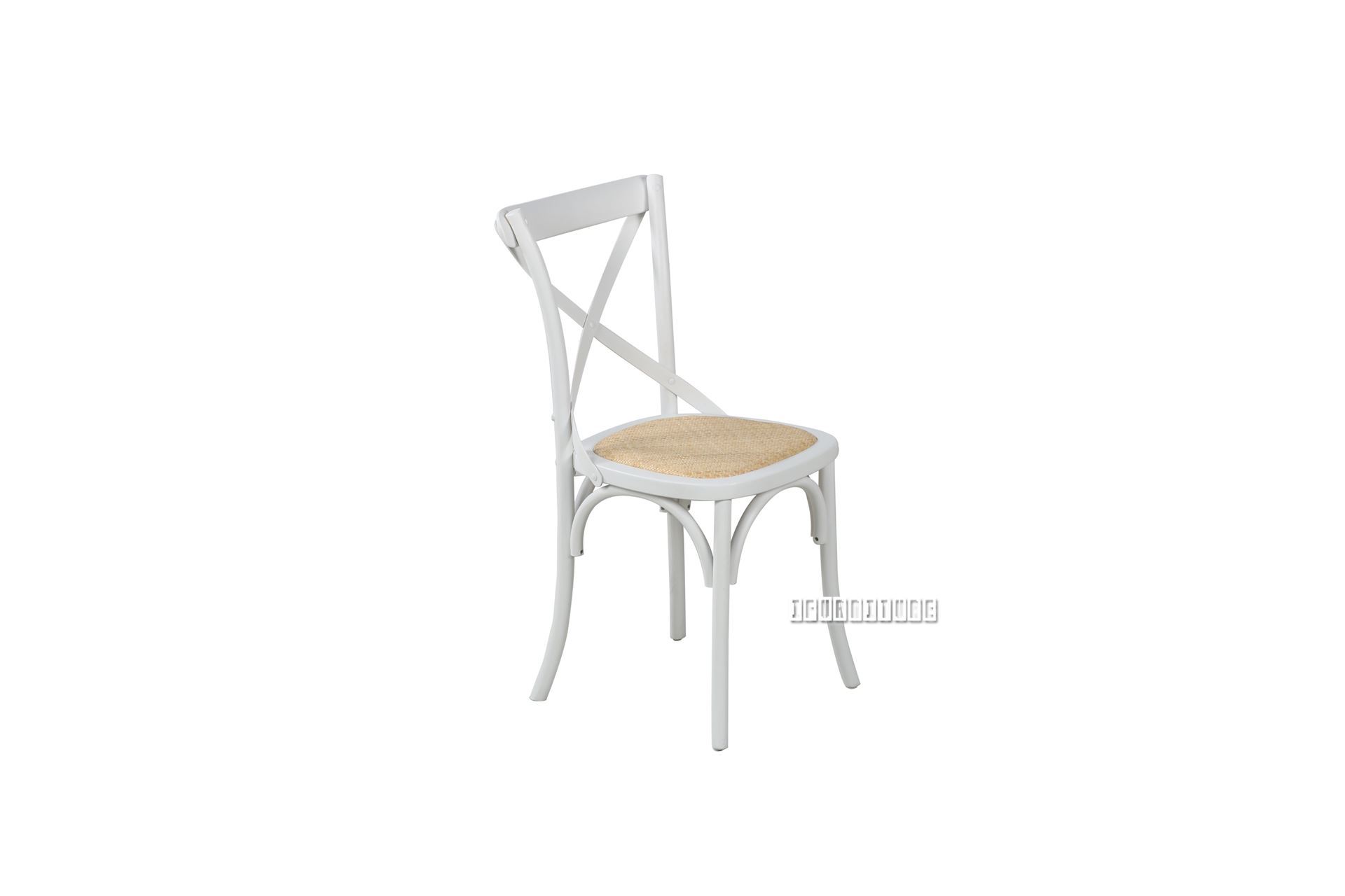 ALBION Solid Beech Cross Back Dining Chair with Rattan Seat (White)