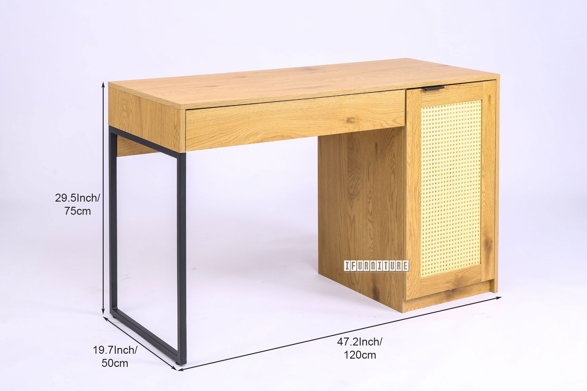 SAILOR 120 1 Door 1 Drawer Office Desk With Rattan *Oak