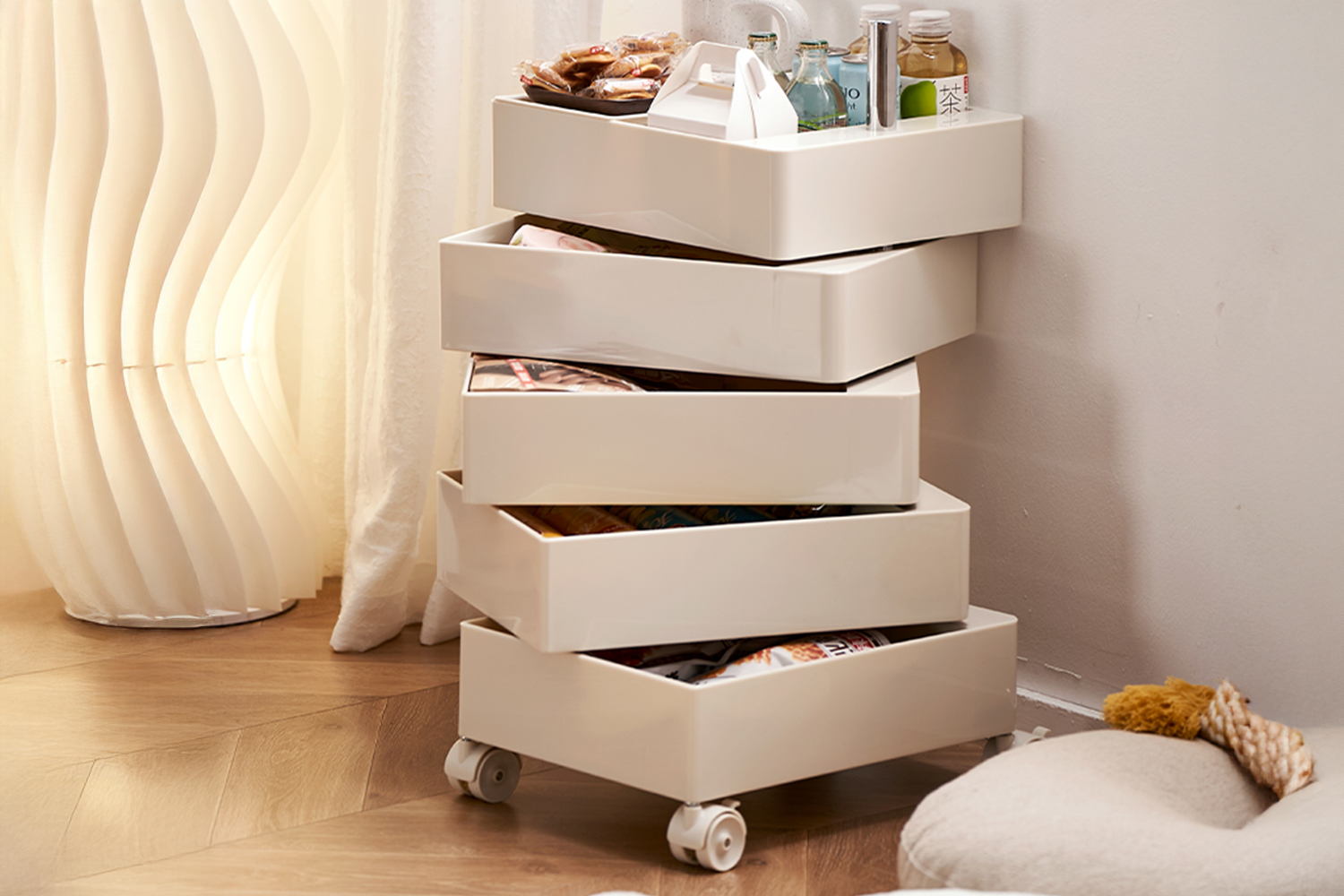 GALEN Rotating 5 Tier Utility Drawer Wheel Trolley - Off White