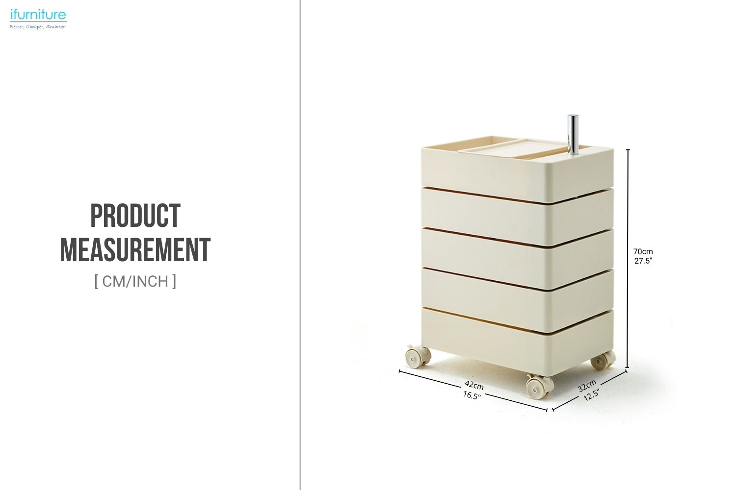 GALEN Rotating 5 Tier Utility Drawer Wheel Trolley (Multiple Colours)