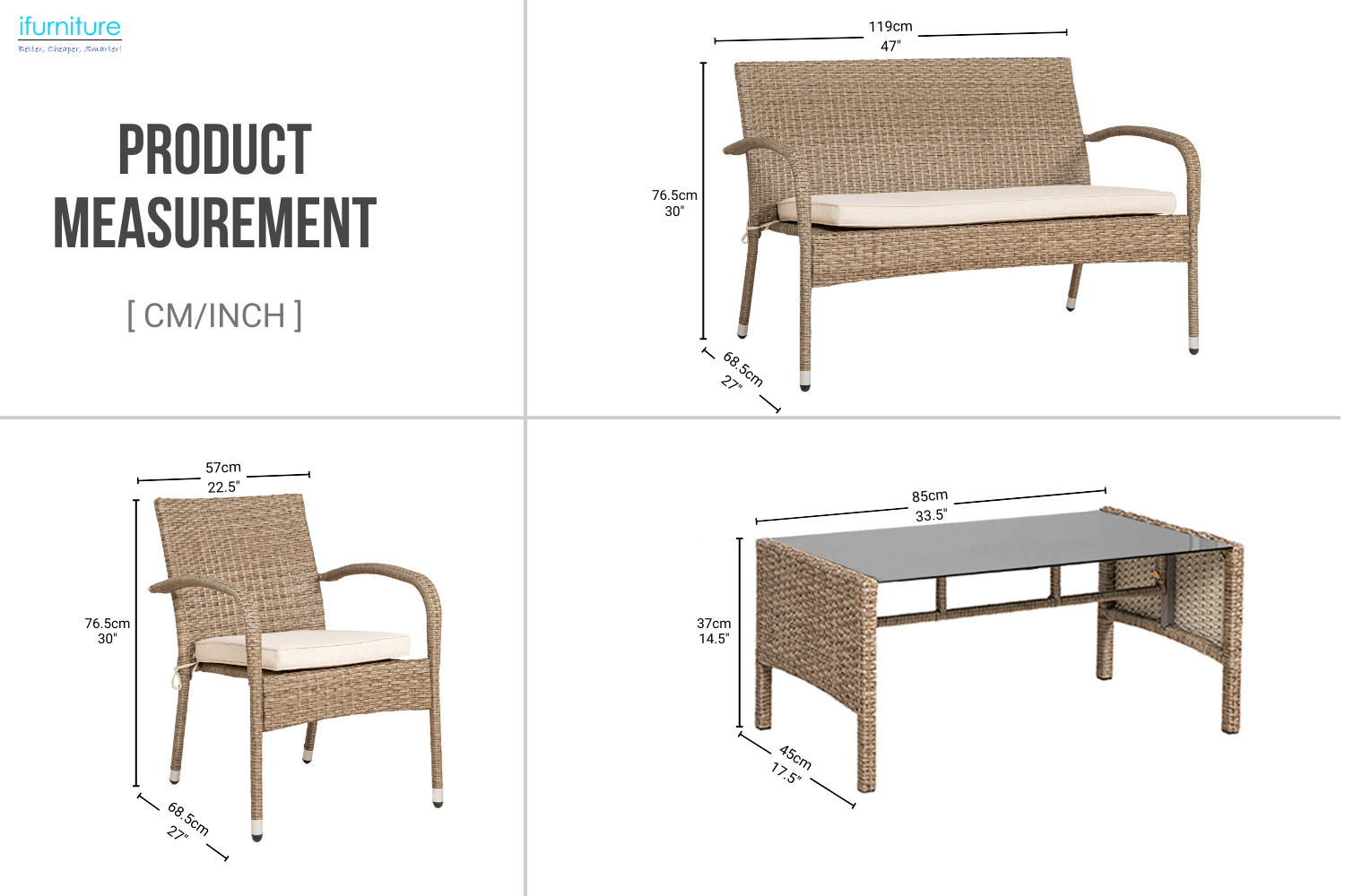 SLOAN 4PC Outdoor Dining Wicker Lounge Set
