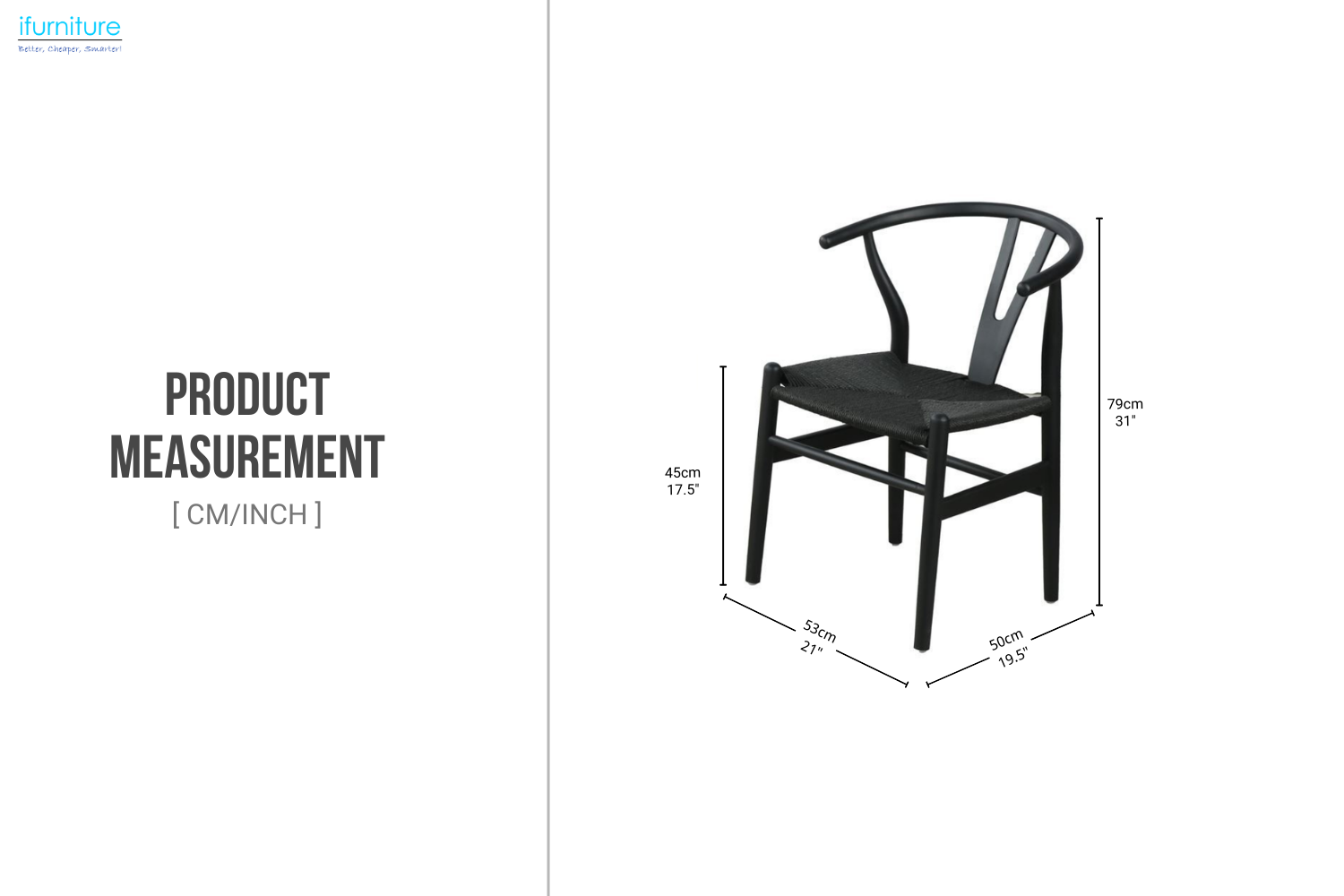 WISHBONE Solid Wood Y Replica Chair (Black) - 53x50x79