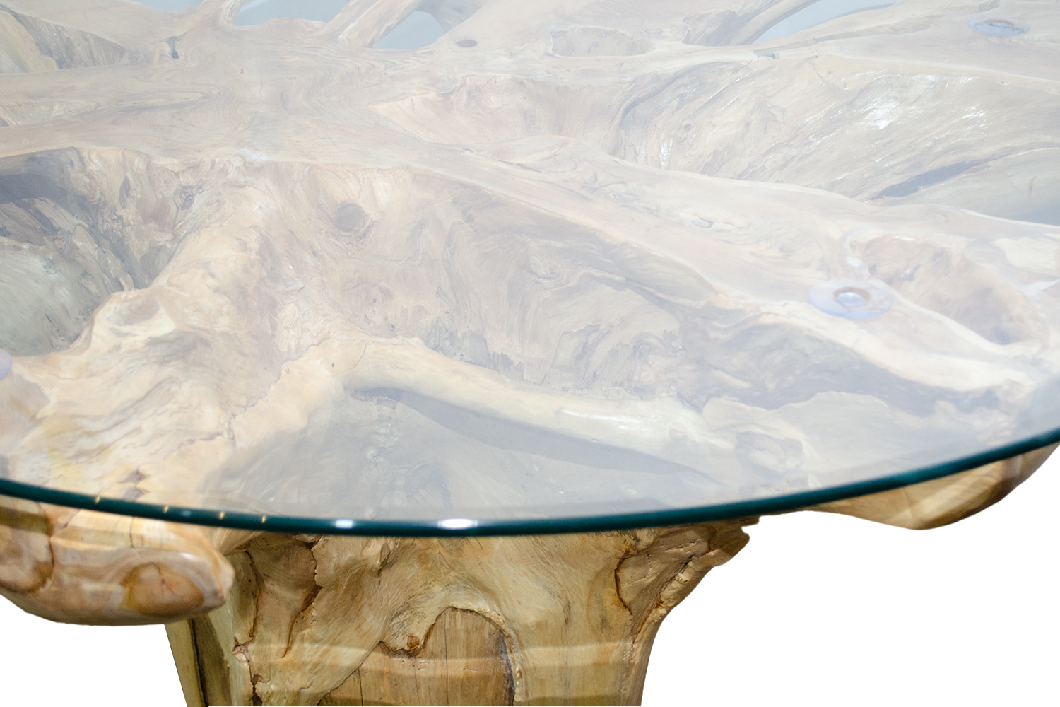 TAKARA D110 Tempered Glass Top Handcrafted Teak Root Dining Table