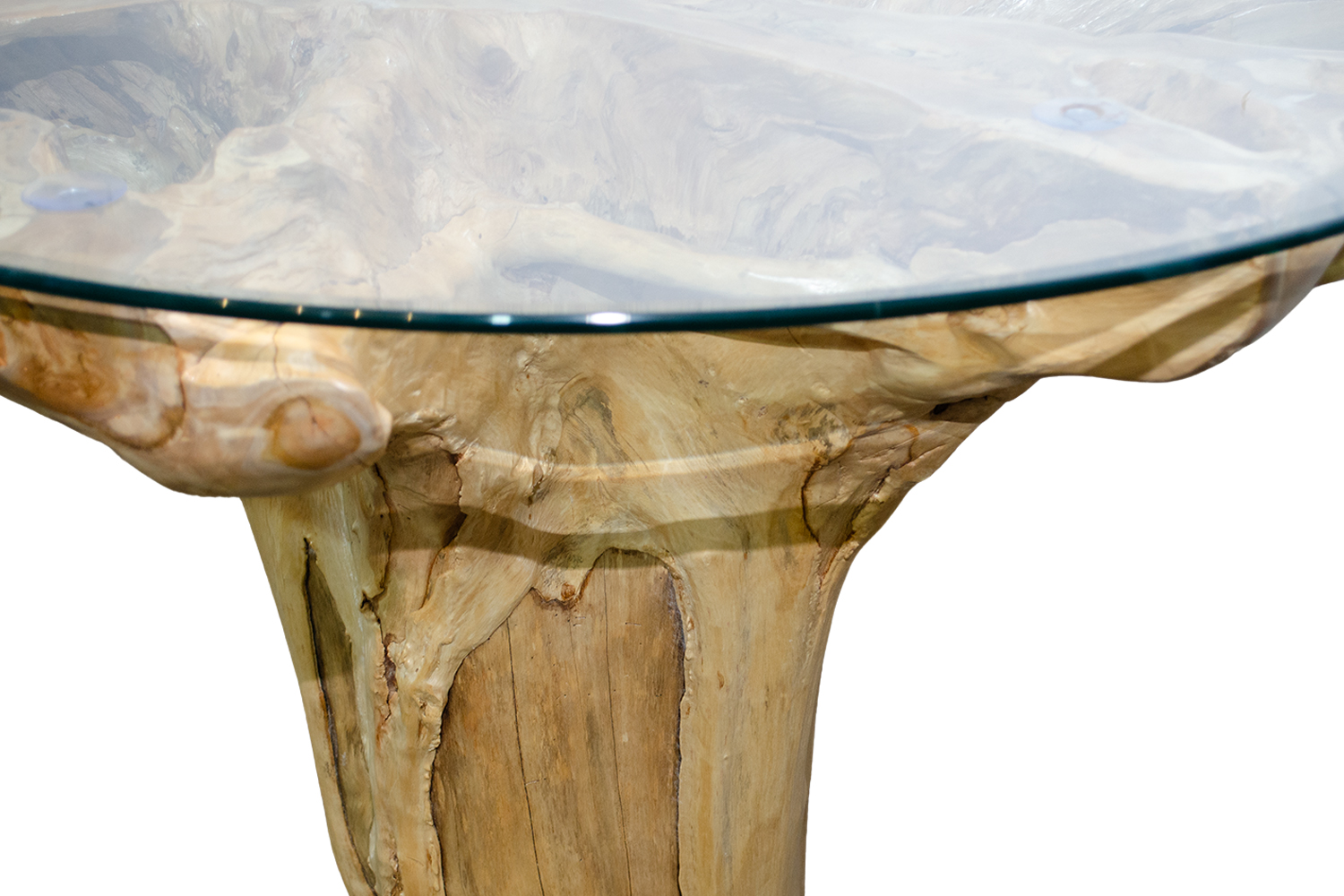 TAKARA D110 Tempered Glass Top Handcrafted Teak Root Dining Table