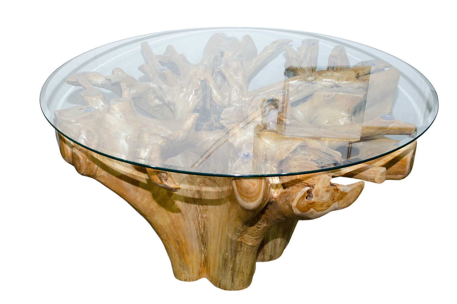 TAKARA D130 Tempered Glass Top Handcrafted Teak Root Dining Table