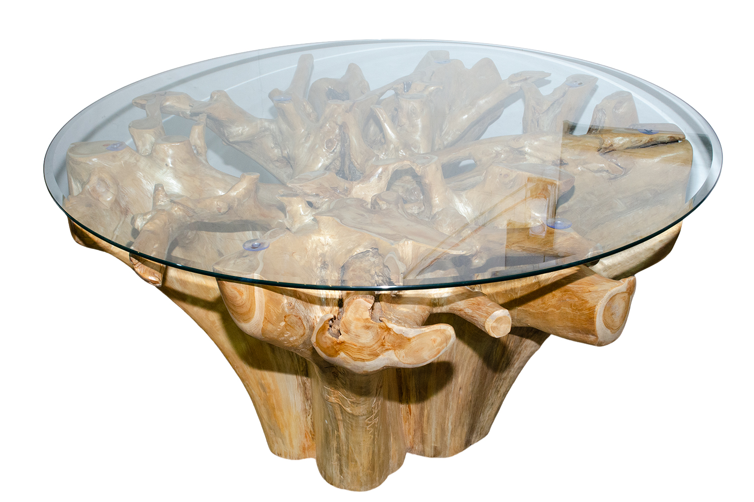 TAKARA D130 Tempered Glass Top Handcrafted Teak Root Dining Table