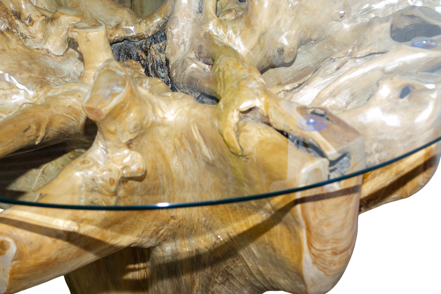 TAKARA D130 Tempered Glass Top Handcrafted Teak Root Dining Table