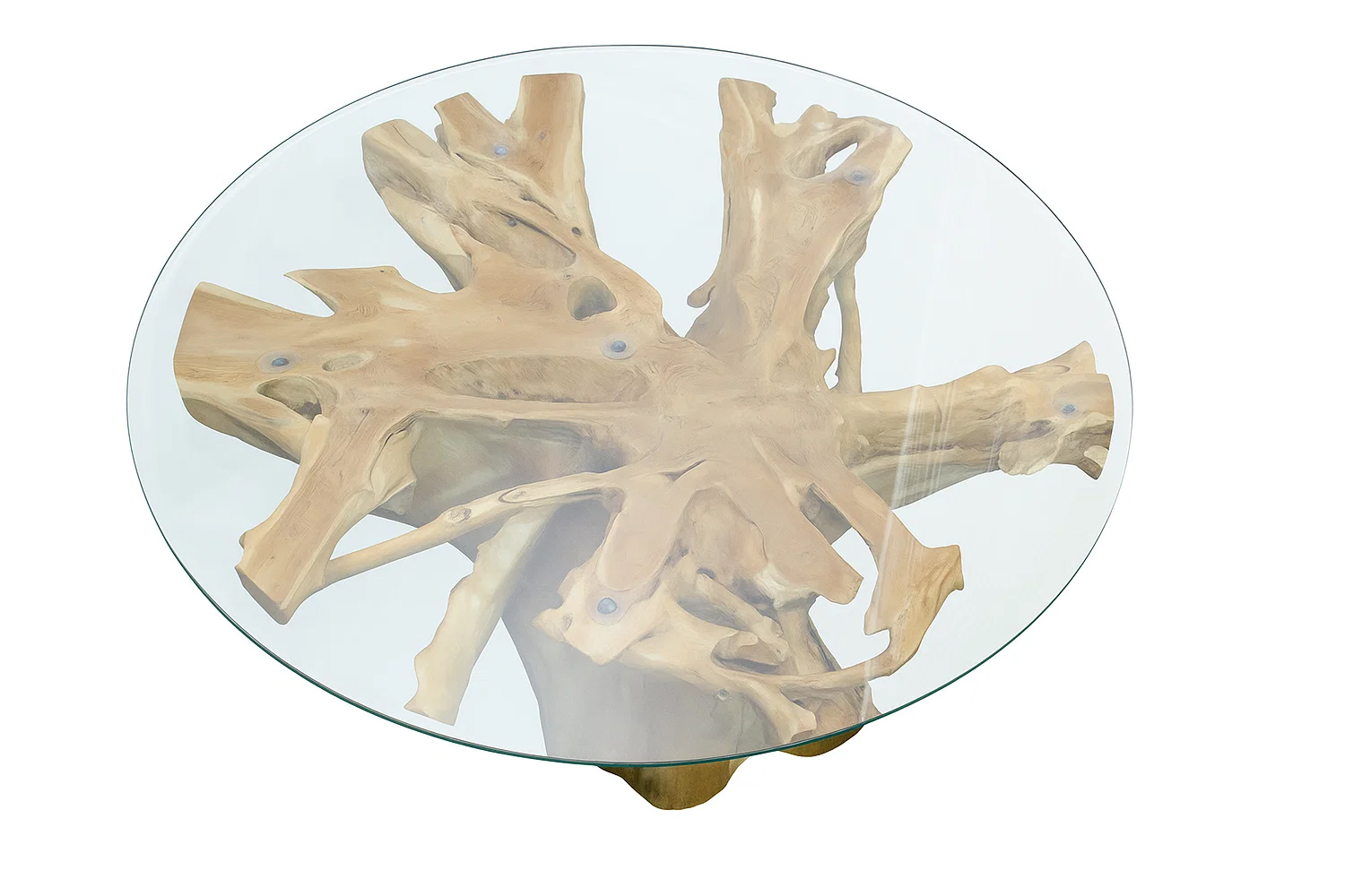 TAKARA D110 Tempered Glass Top Handcrafted Teak Root Dining Table