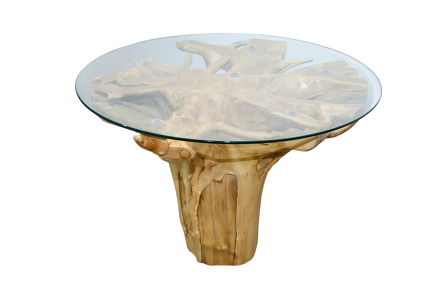 TAKARA D110 Tempered Glass Top Handcrafted Teak Root Dining Table