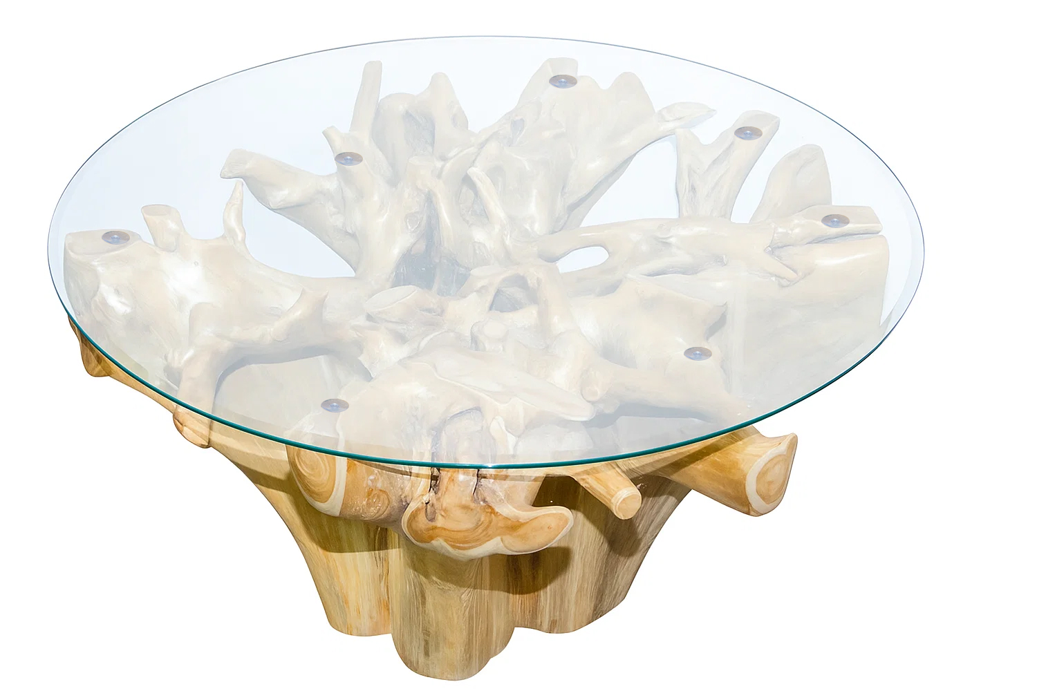 TAKARA D130 Tempered Glass Top Handcrafted Teak Root Dining Table