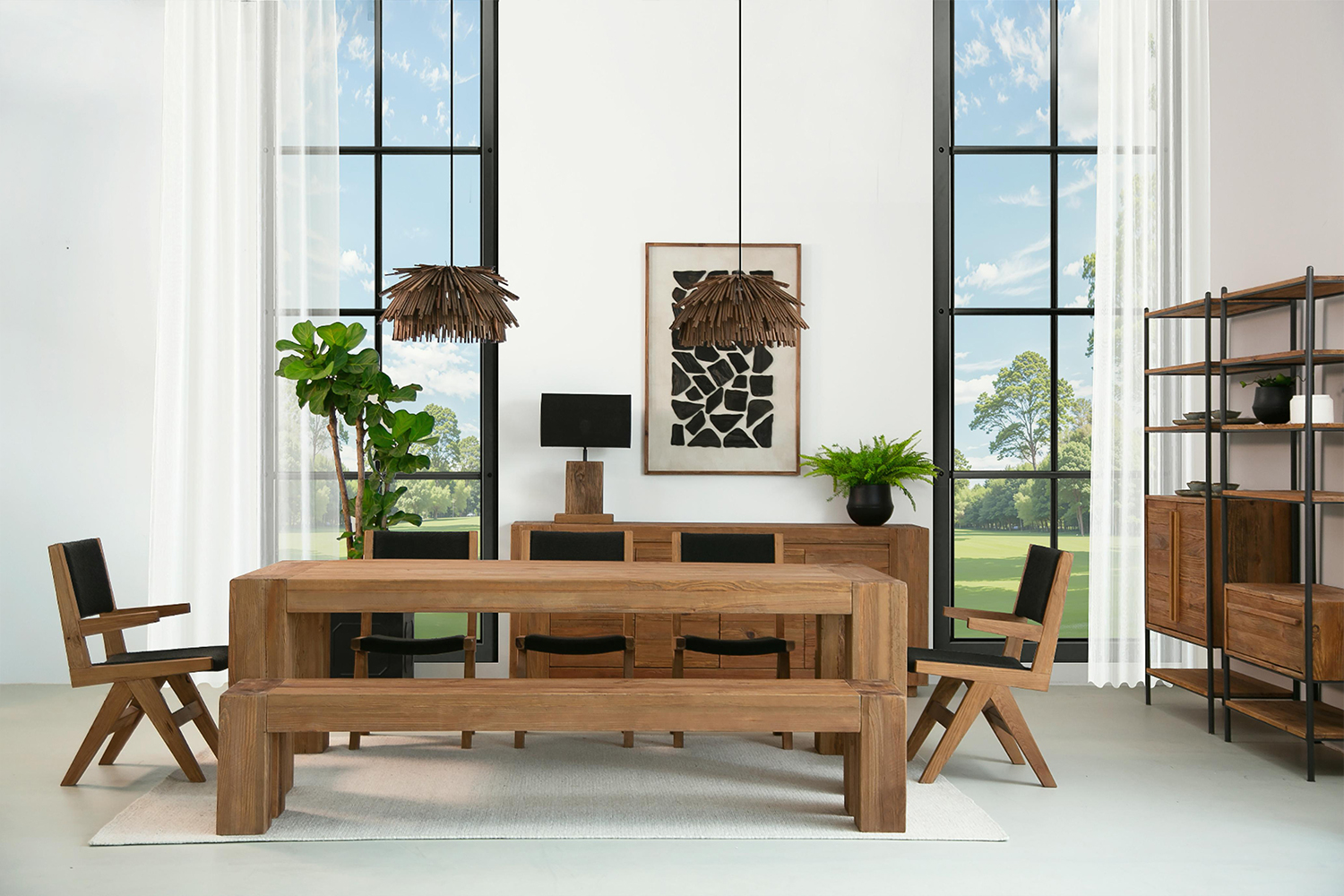 TIMBERA Solid Reclaimed Pine Wood Frame Dining Armchair with Genuine ...