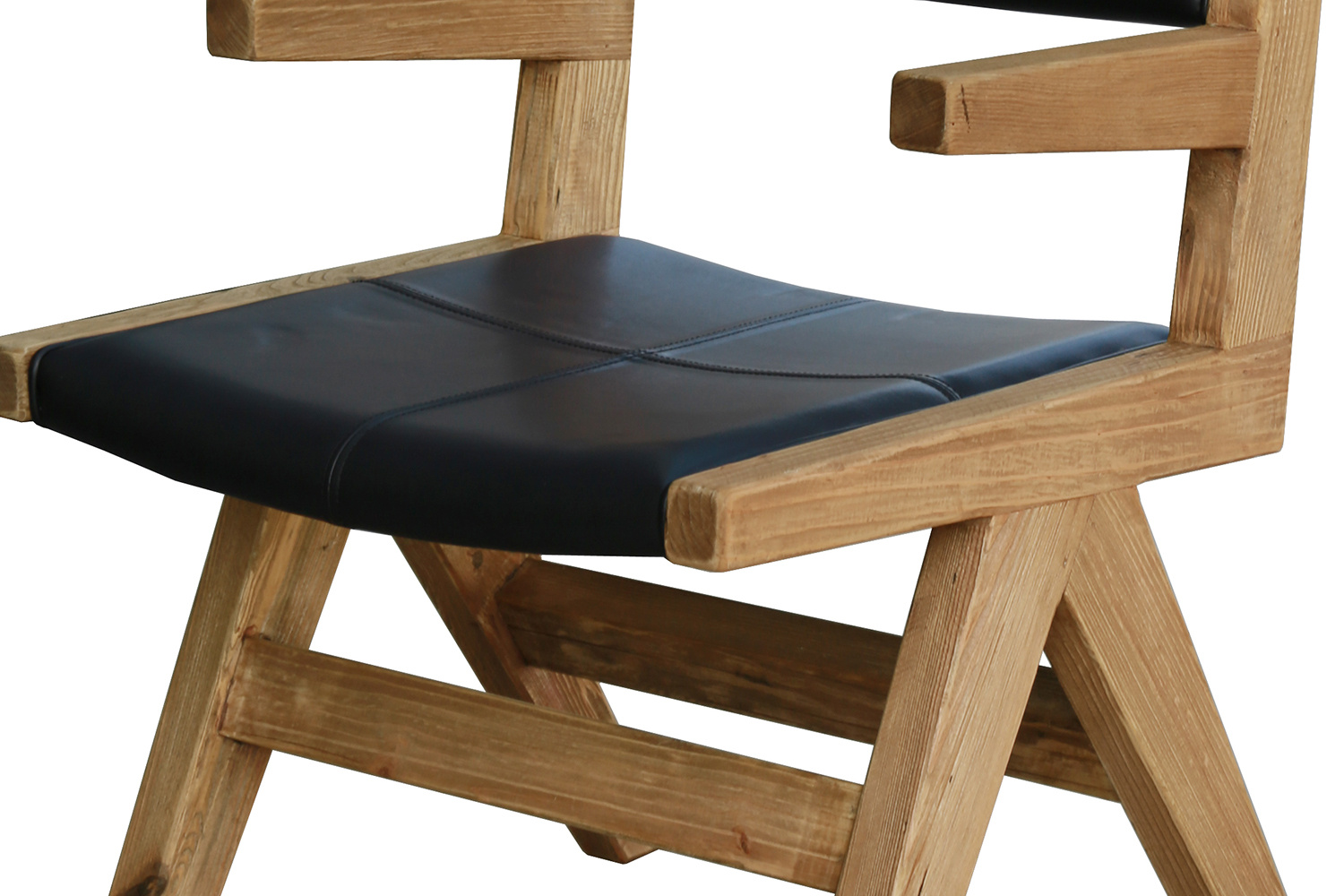 TIMBERA Solid Reclaimed Pine Wood Frame Dining Armchair with Genuine ...