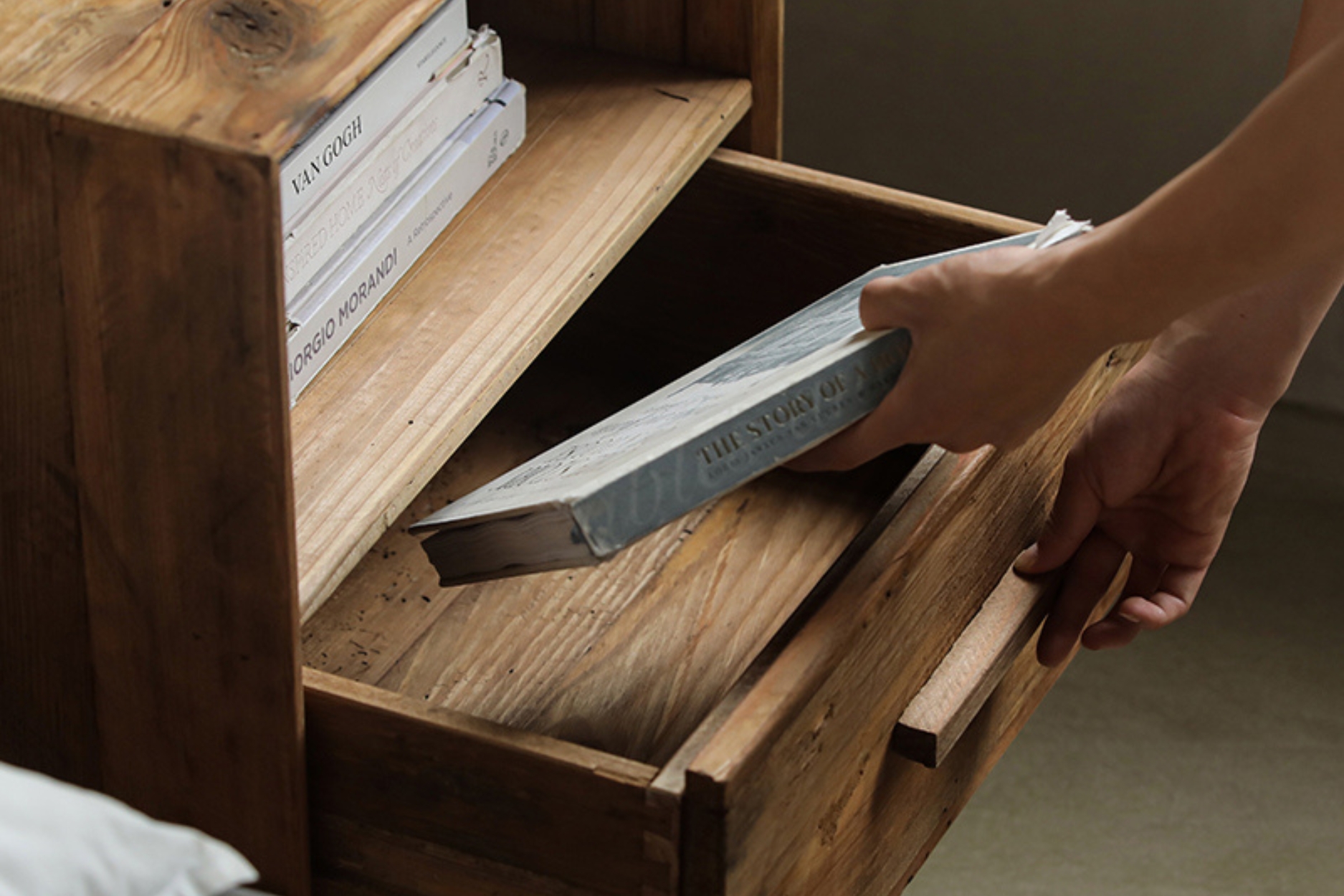 LIORA Reclaimed Pine Wood Bedside Table