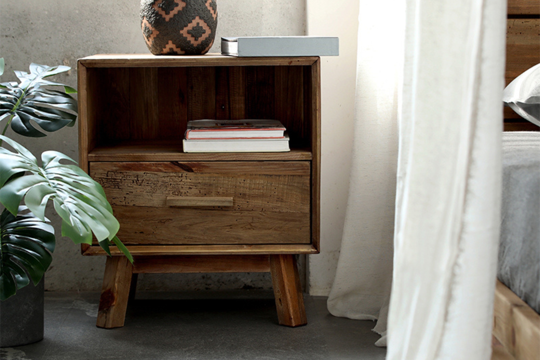 LIORA Reclaimed Pine Wood Bedside Table