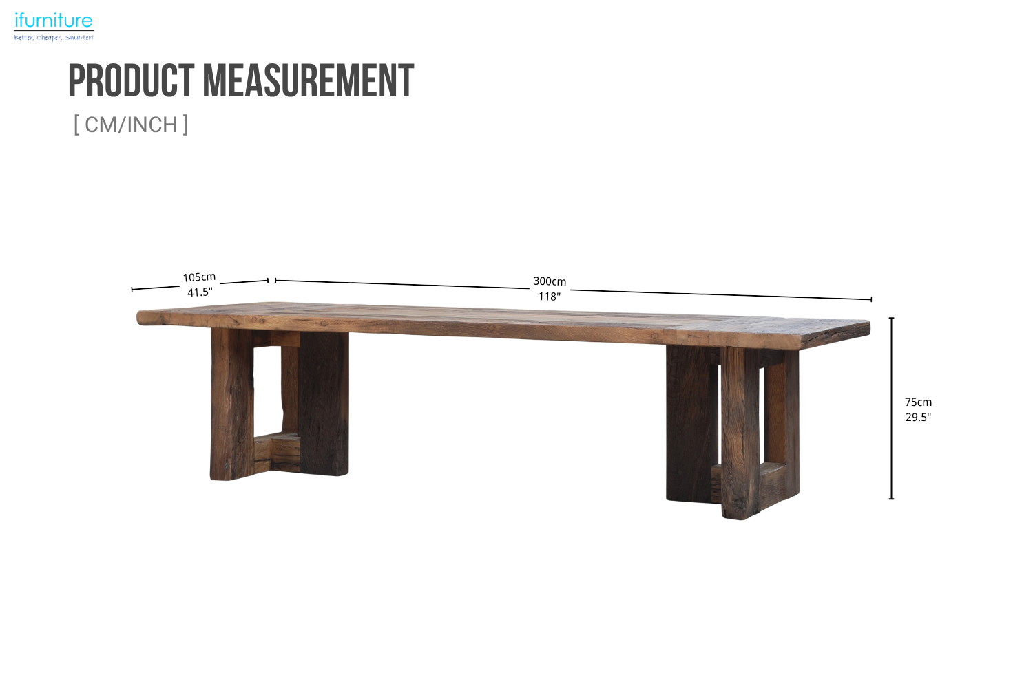 TIMBERA 3M Solid Reclaimed Oak Wood Dining Table