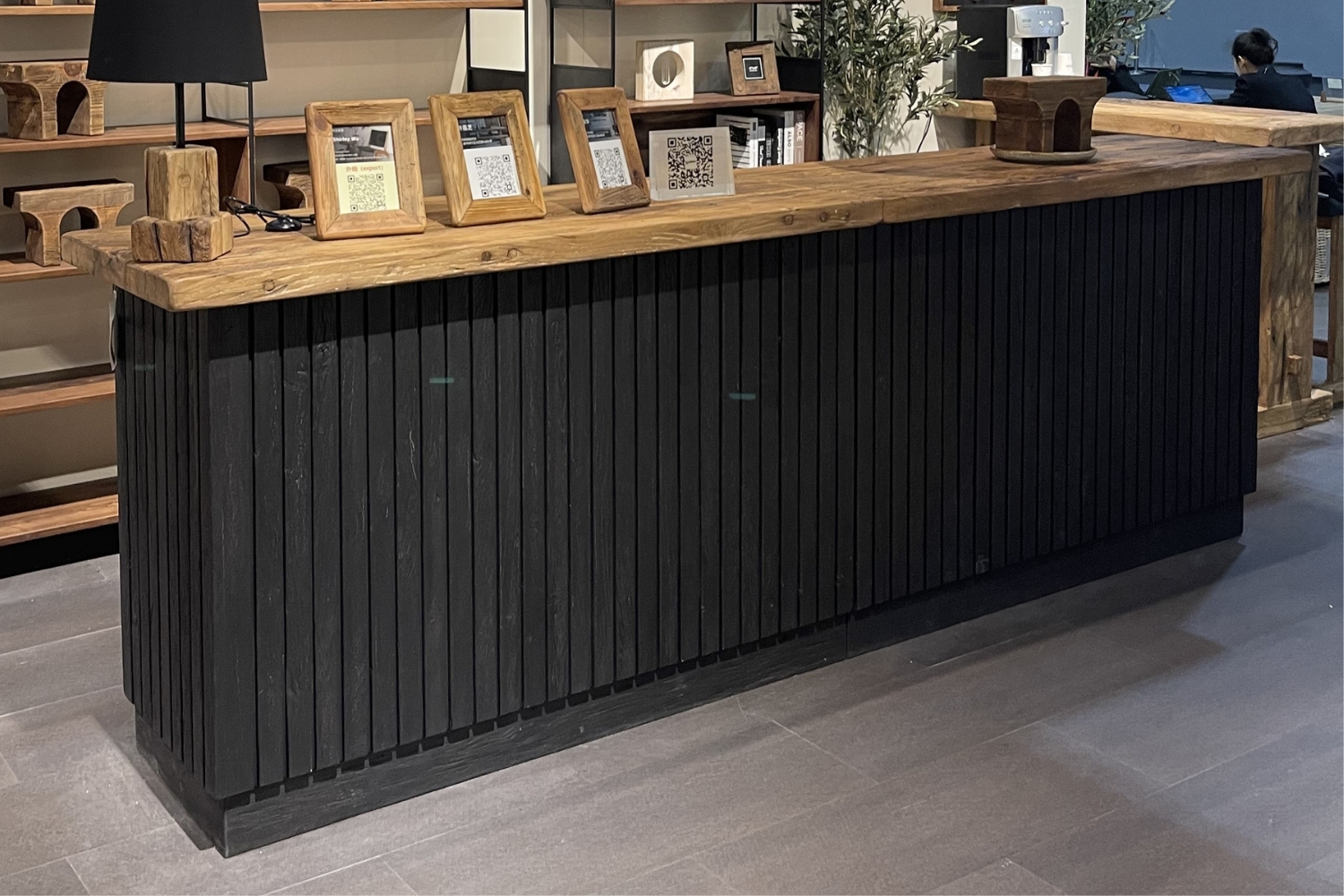TIMBERA 3.2M Solid Reclaimed Wood Bar Counter with 8 Back Storage ...