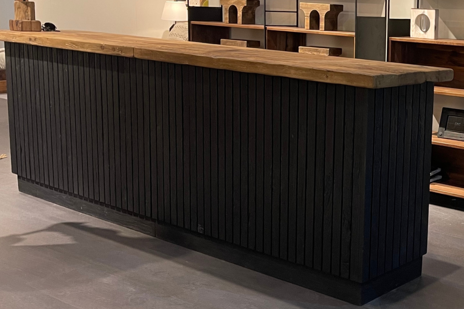 TIMBERA 3.2M Solid Reclaimed Wood Bar Counter with 8 Back Storage ...