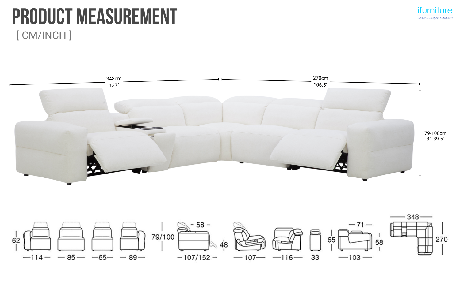 OMEGA Dual-Motor Power Recliner Sectional Modular Sofa Range with ...