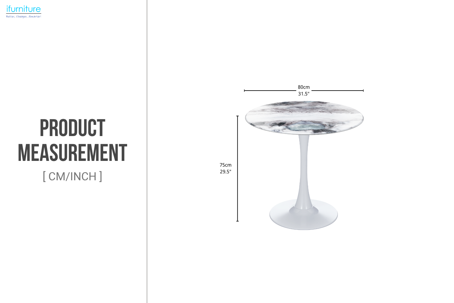 JACOB D80 Round Dining Table (White)