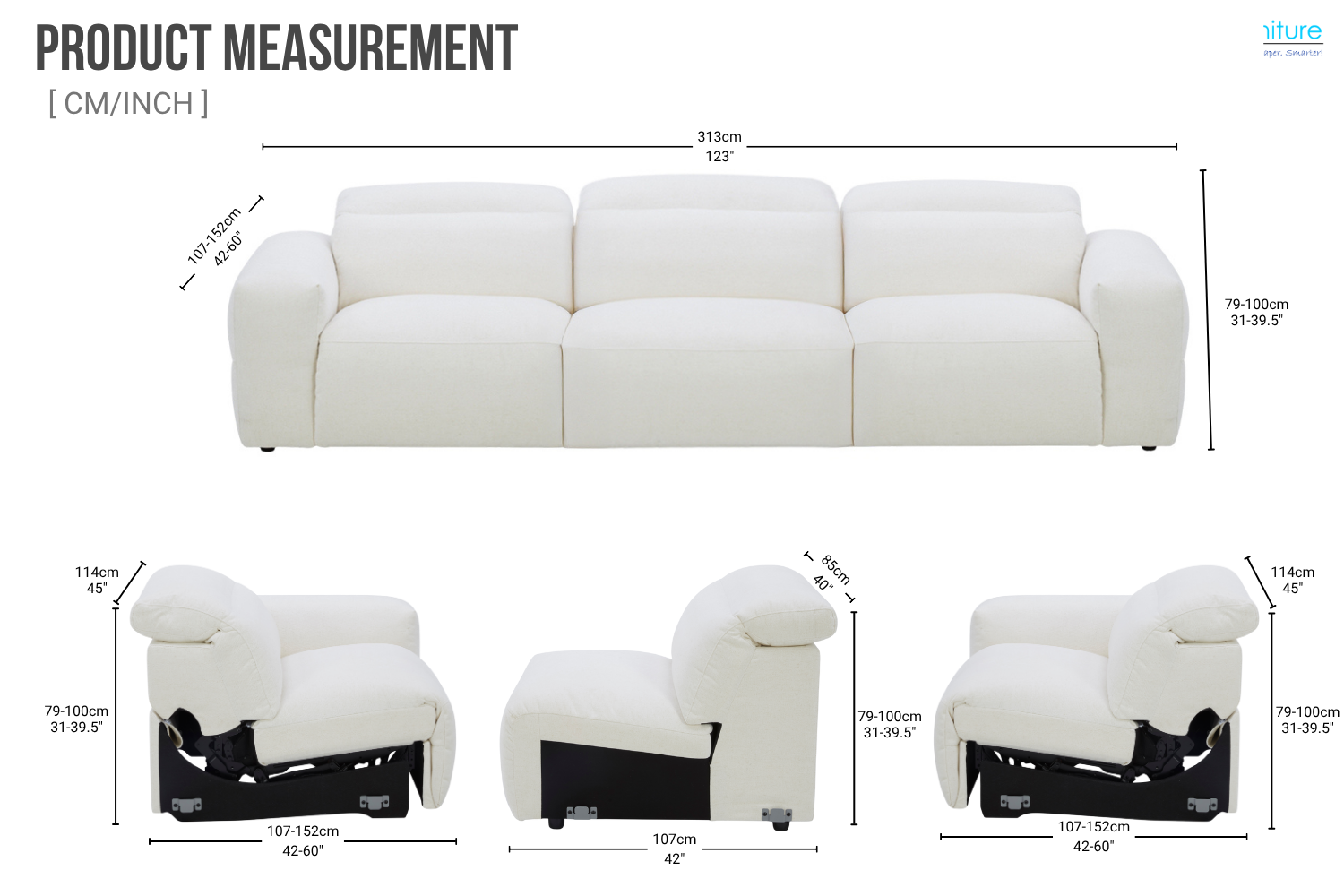 OMEGA Dual-Motor Reclining Sectional Modular Sofa - 3PC Sofa Set (LAF ...