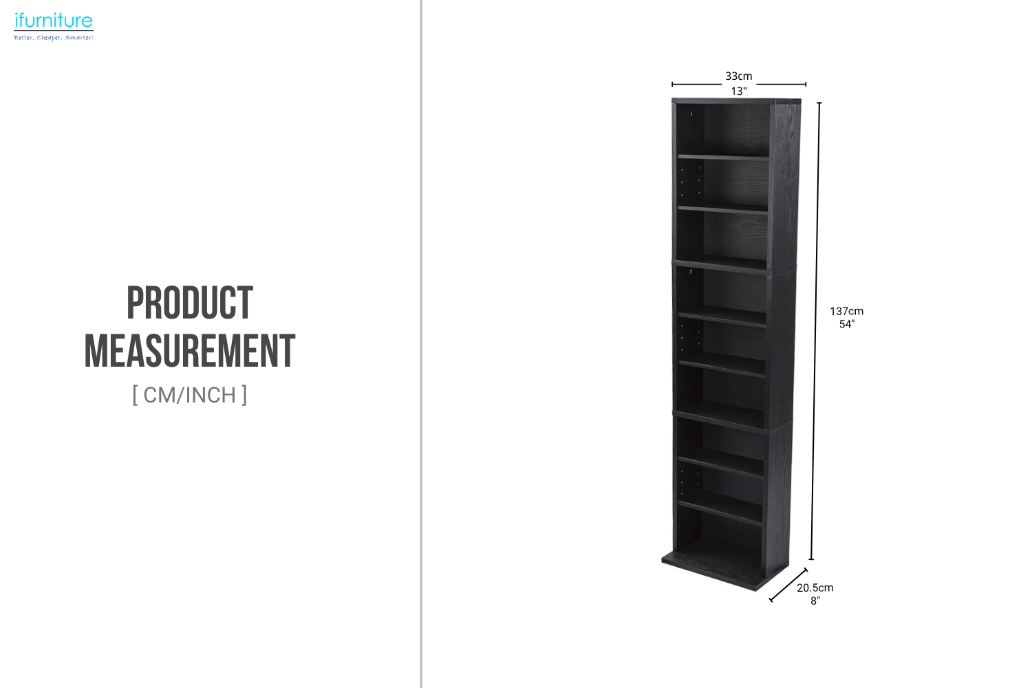 ALDRIC 137x33cm 9-Tier Bookshelf