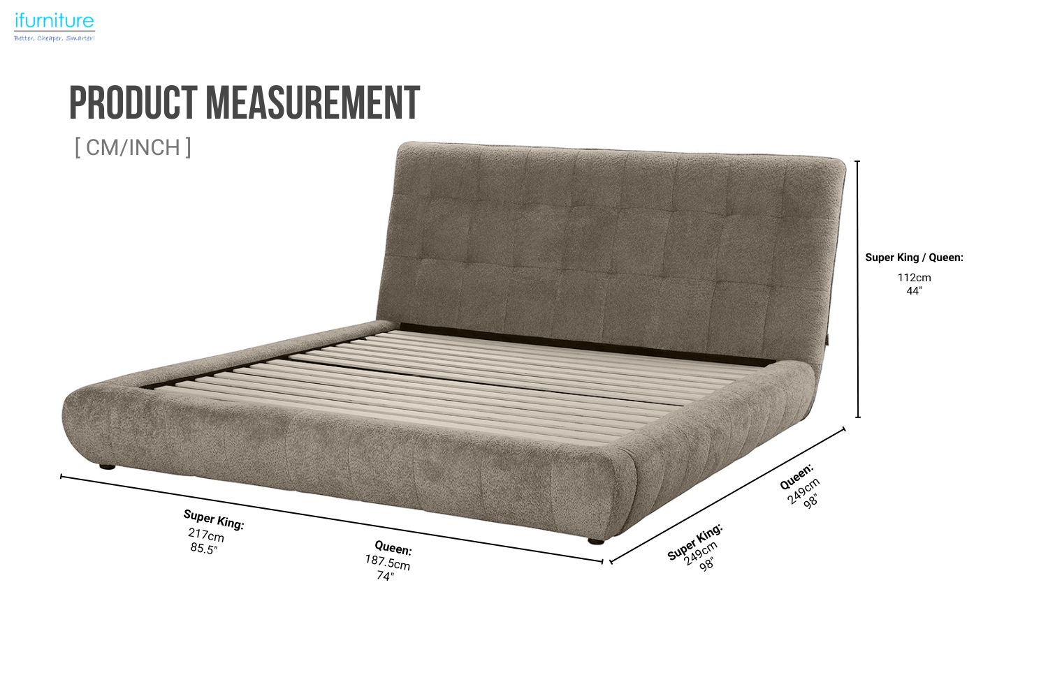 AMORA Fabric Queen/Super King Size Bed Frame