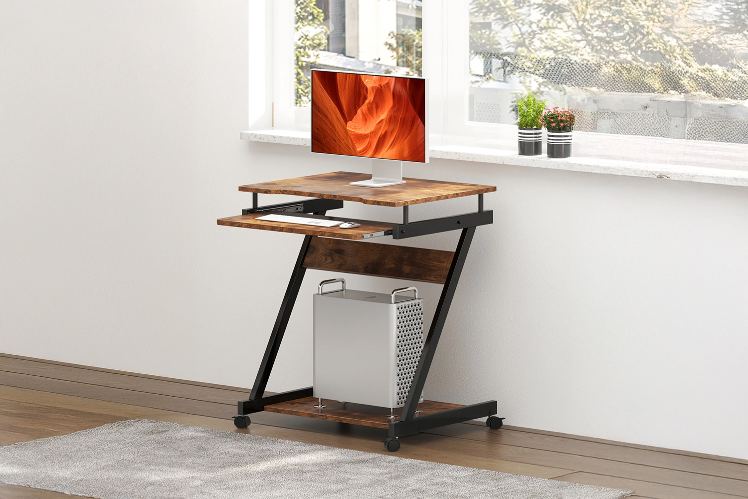 MOBELLA Z-Type Laptop Desk with Wheels (Walnut)