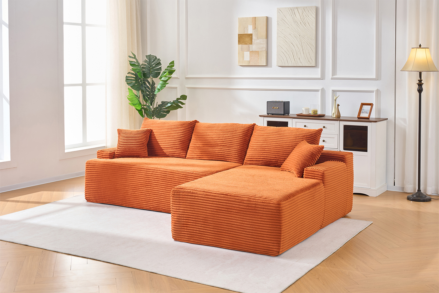 ASHFORD Fabric Sectional Compressed Sofa (Orange)