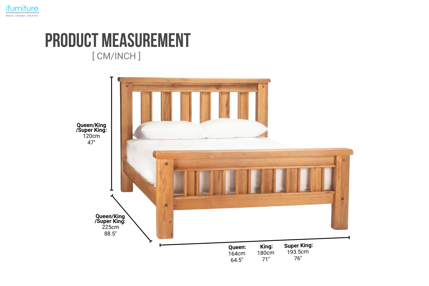 WESTMINSTER Solid Oak Bed Frame in Queen/ King / Super King Size