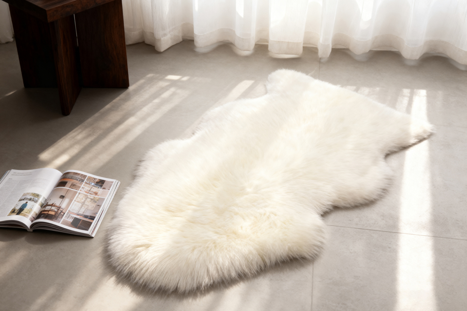388-005 Natural Long Wool Sheepskin Rug - (160x60cm)