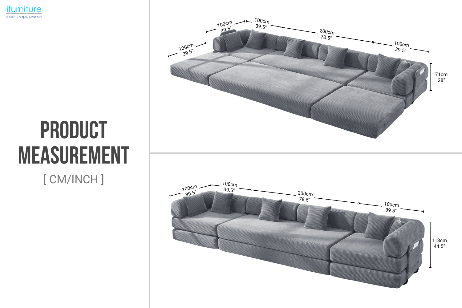 SINDARA Modular Compressed Sofa/ Folding Sofa Bed Range (Grey)