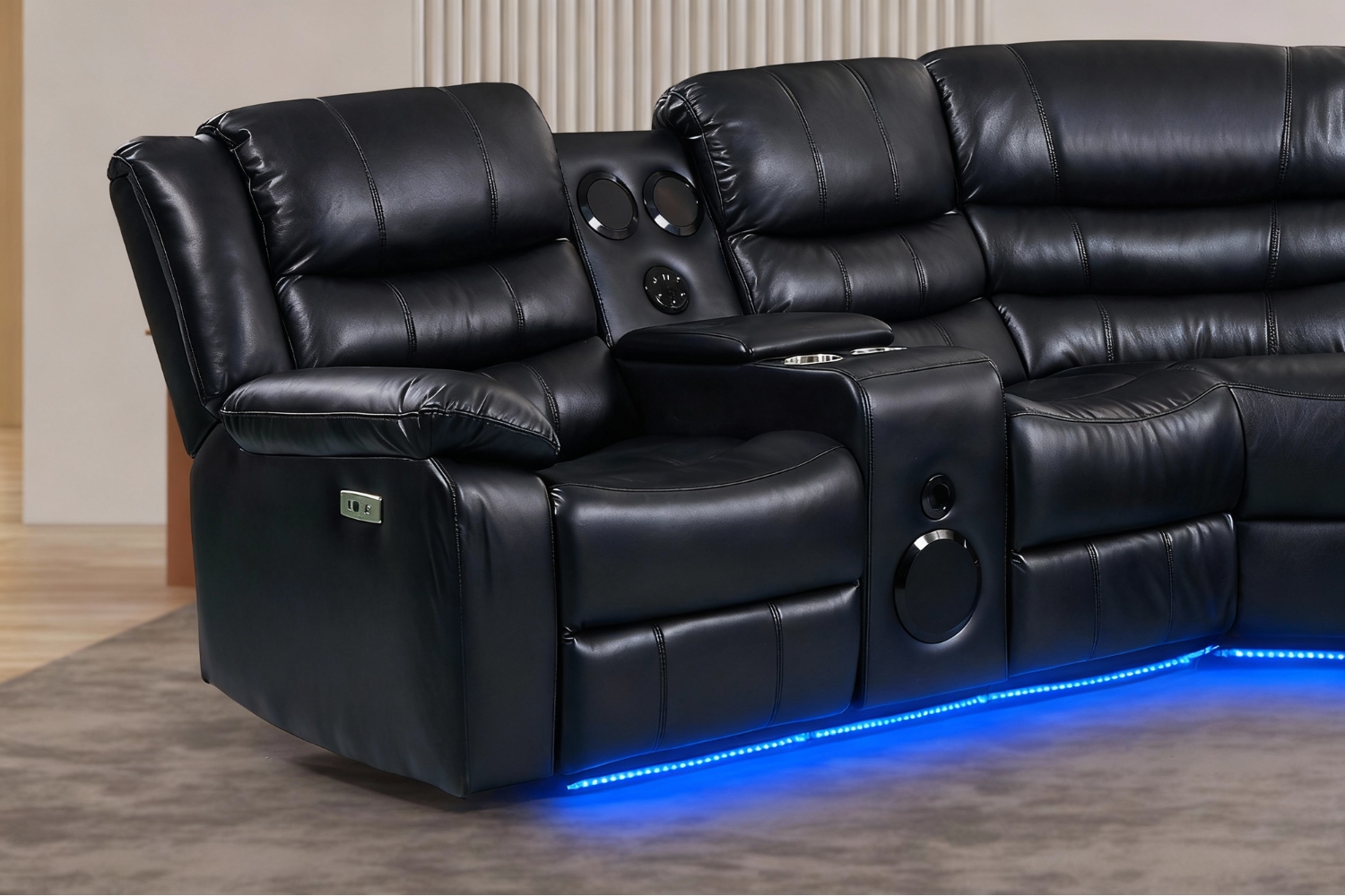 MODENA Air Leather Sectional Power Reclining Sofa with LED & Speaker ...