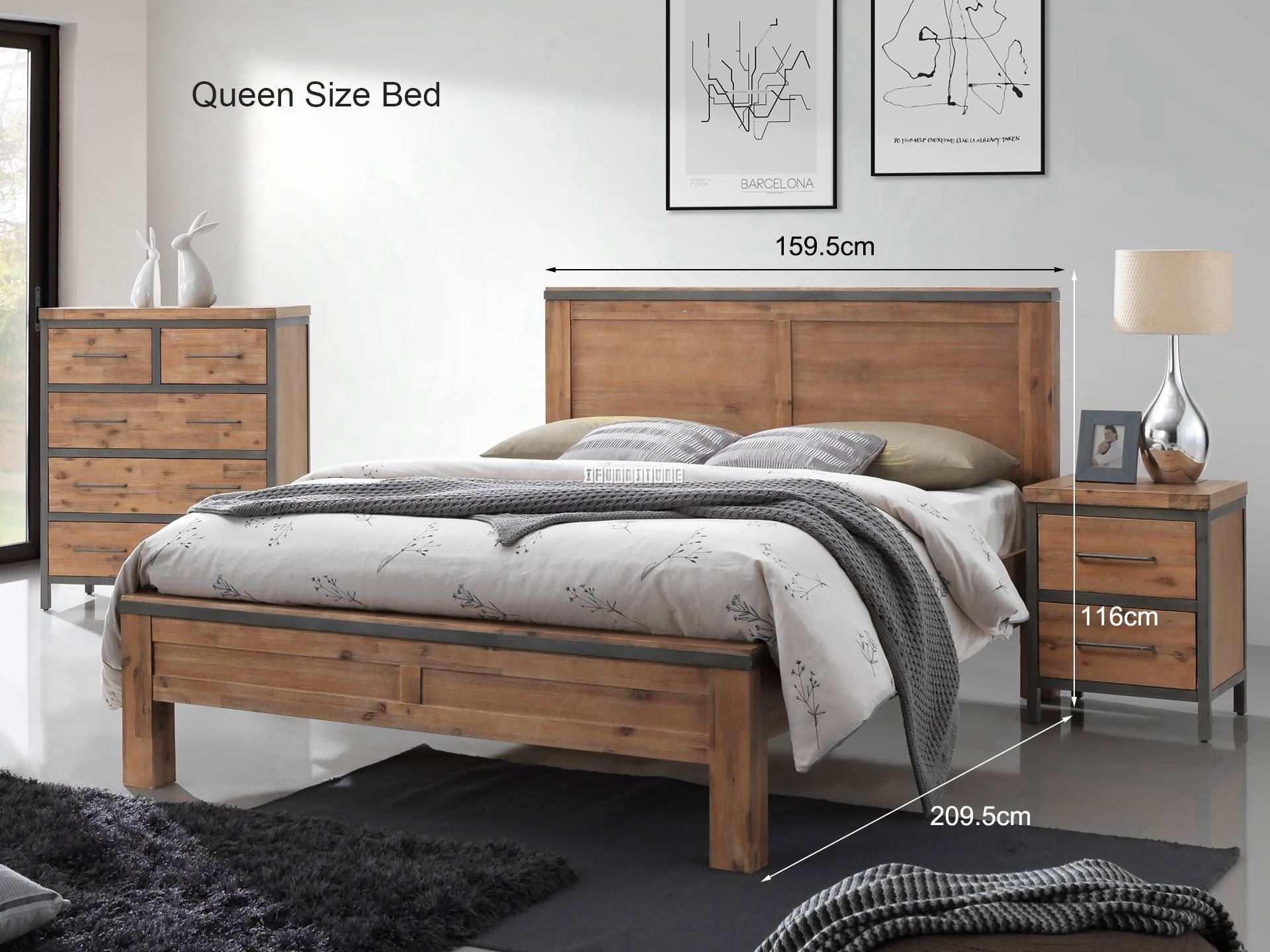 KANSAS Bed Frame in Queen Size (Acacia Wood)