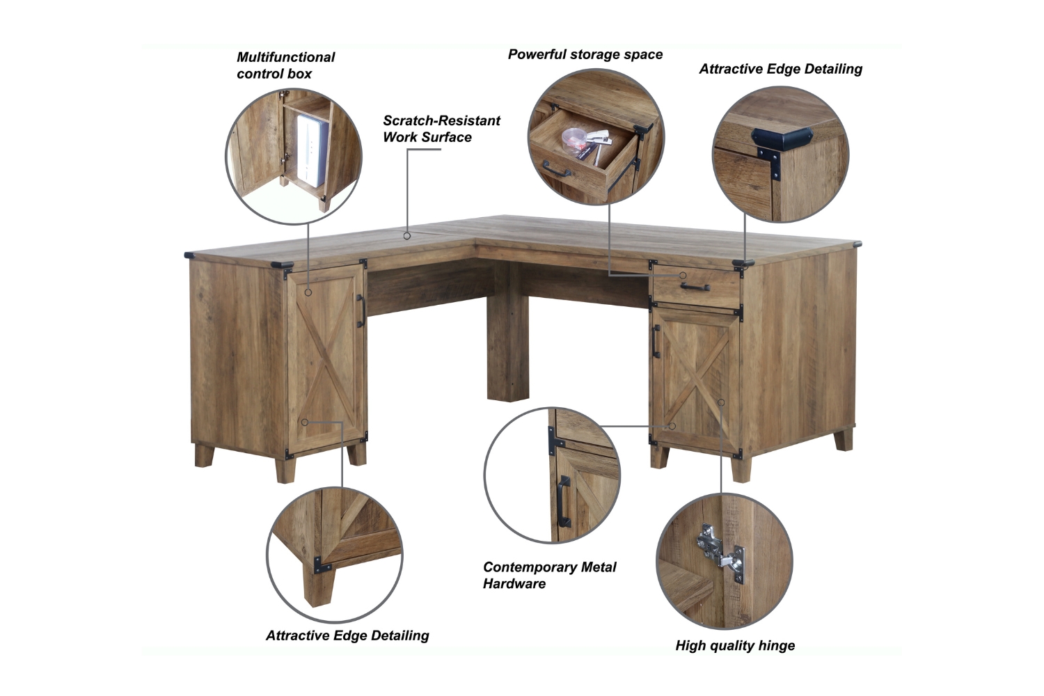 ELBIN L-Shaped Desk with Integrated Storage Compartment