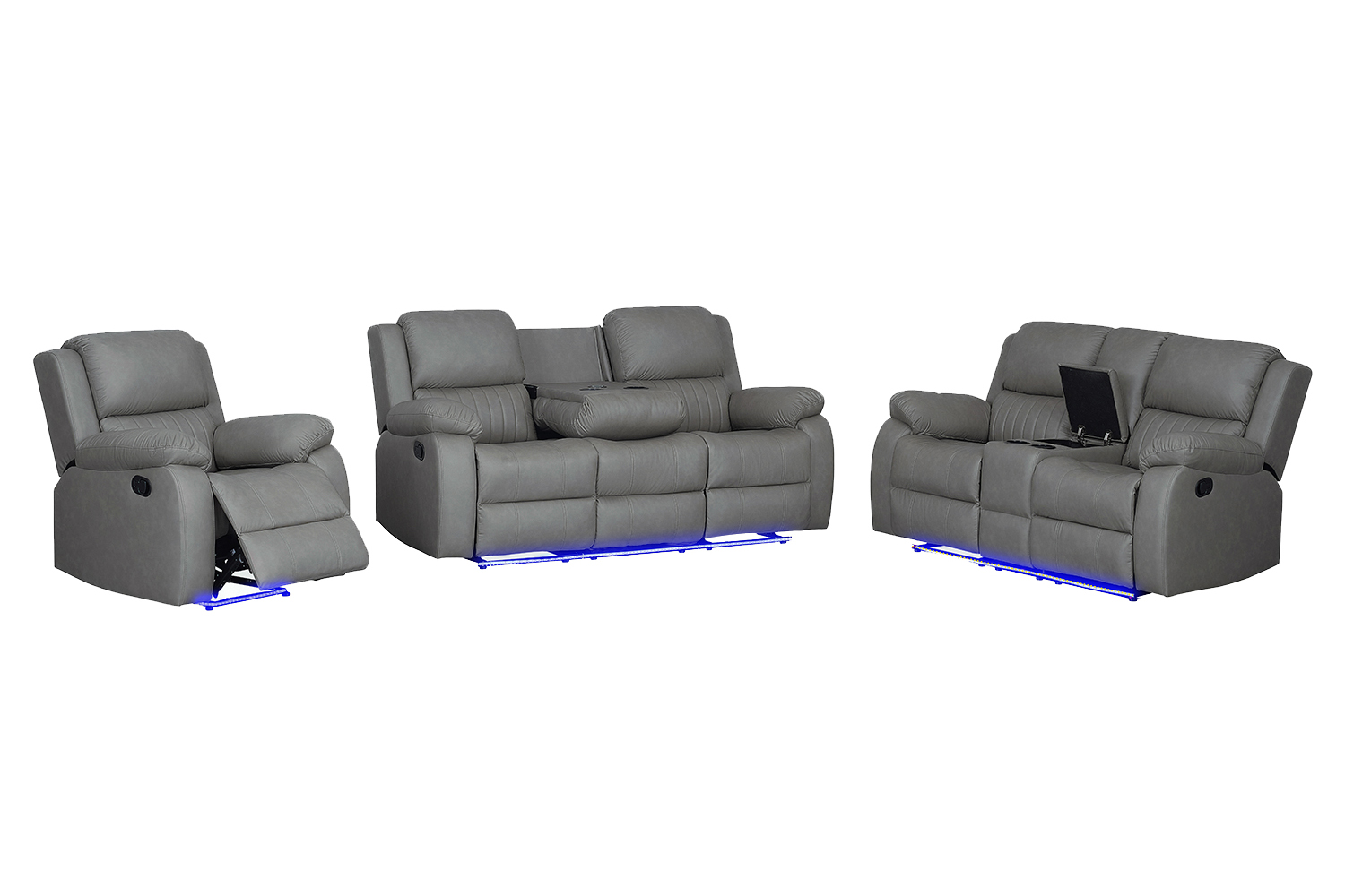 MARVIN Air Leather Manual Reclining Sofa Range (Grey) - 3 Seat with ...