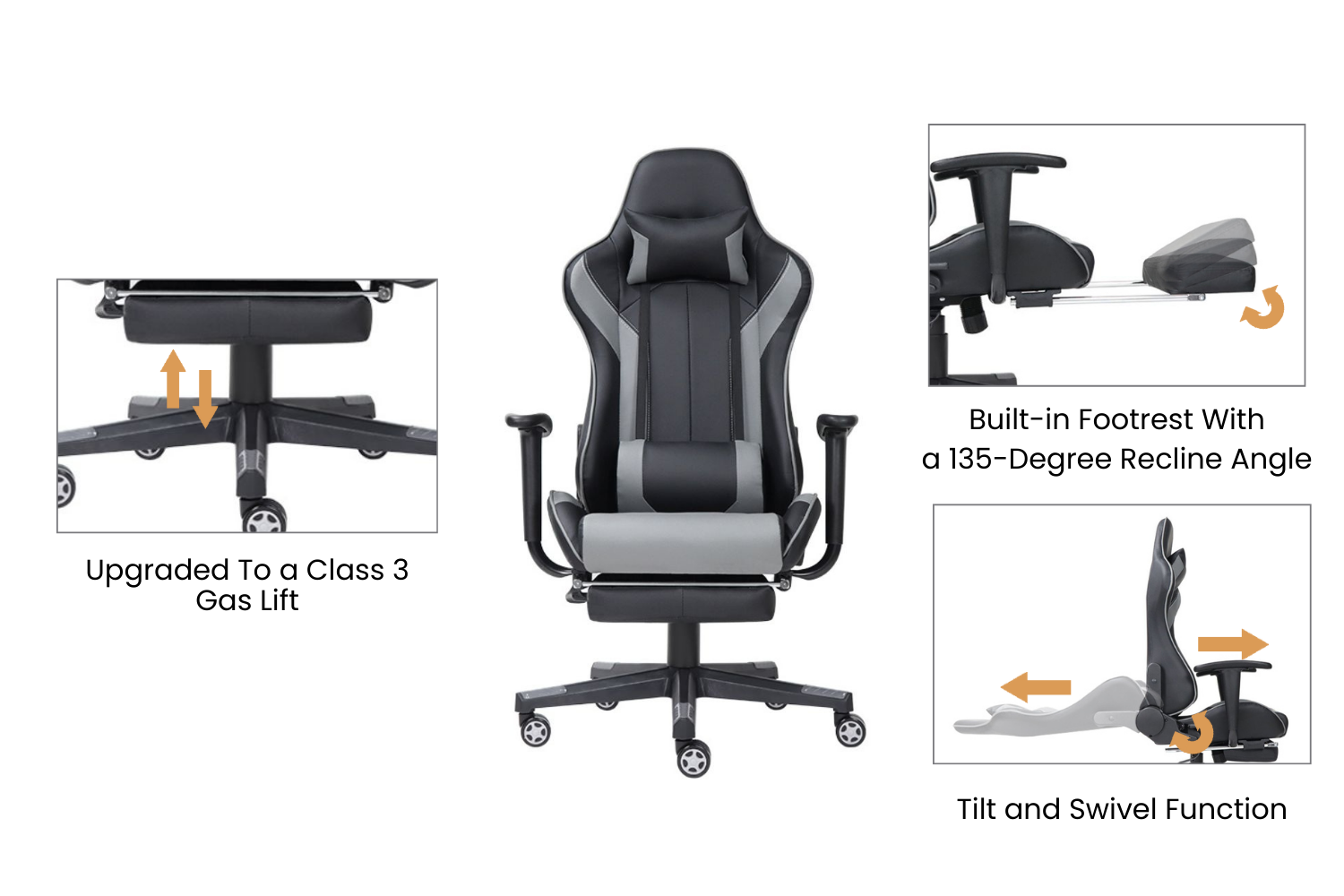 EVOLUTION Gaming Chair with Footrest (Grey)