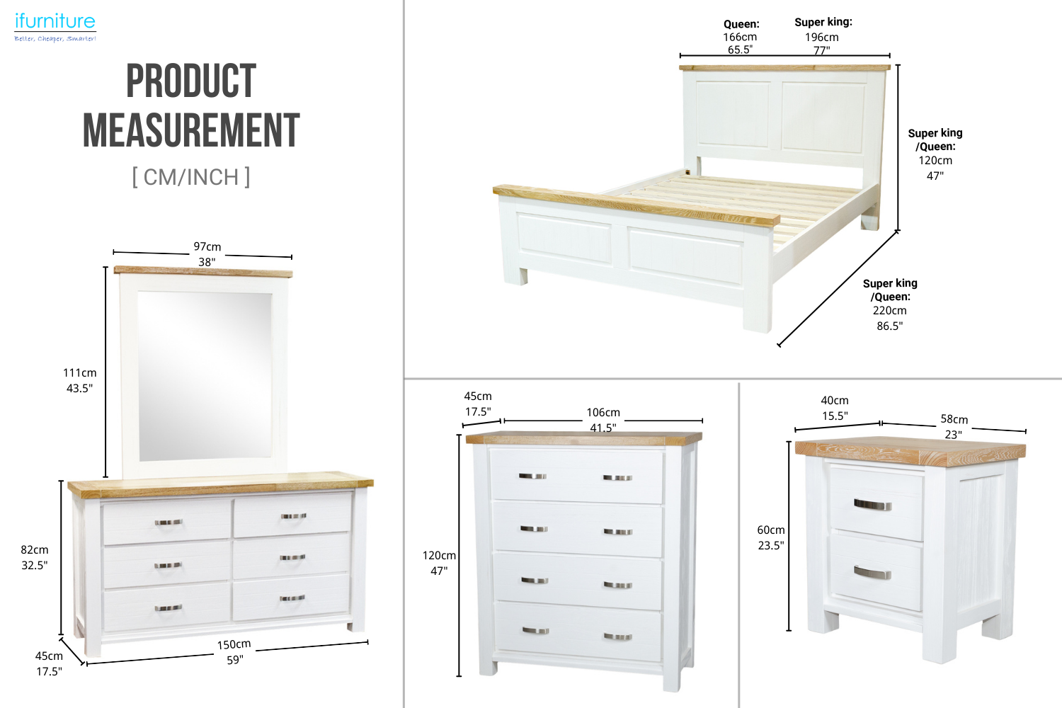 BRAMPTON 4PC/5PC/6PC Solid Wood Bedroom Combo in Queen/ Super King Size
