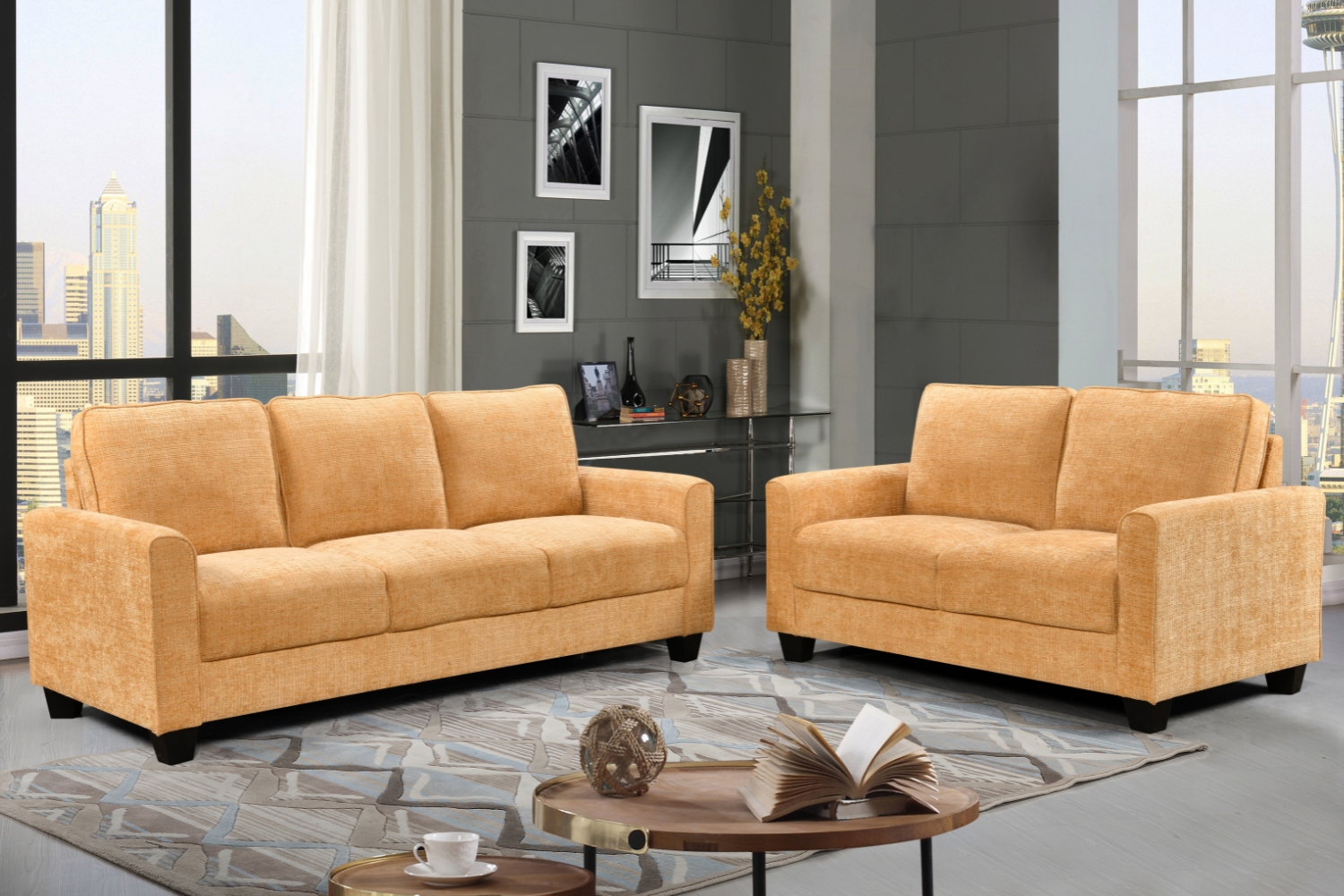 ANTONIA 3/2/1 Seater Fabric Sofa Range (Yellow)