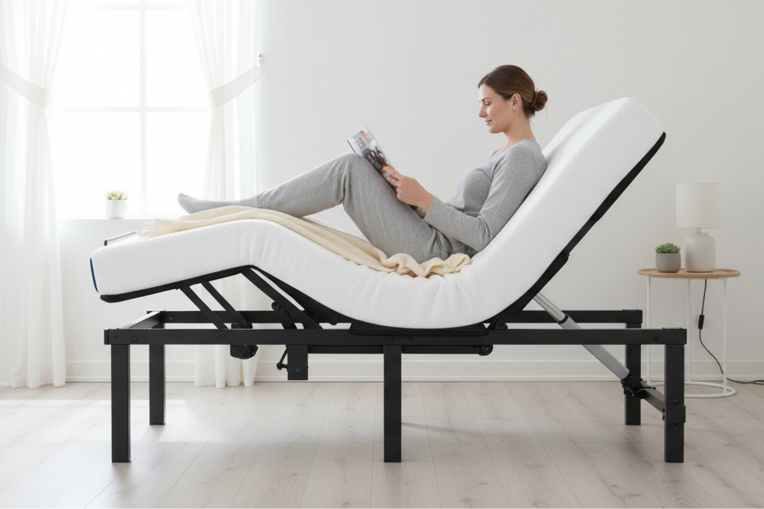 MOTIONFLEXI Electric Adjustable Bed Base with Memory Foam Mattress Set ...