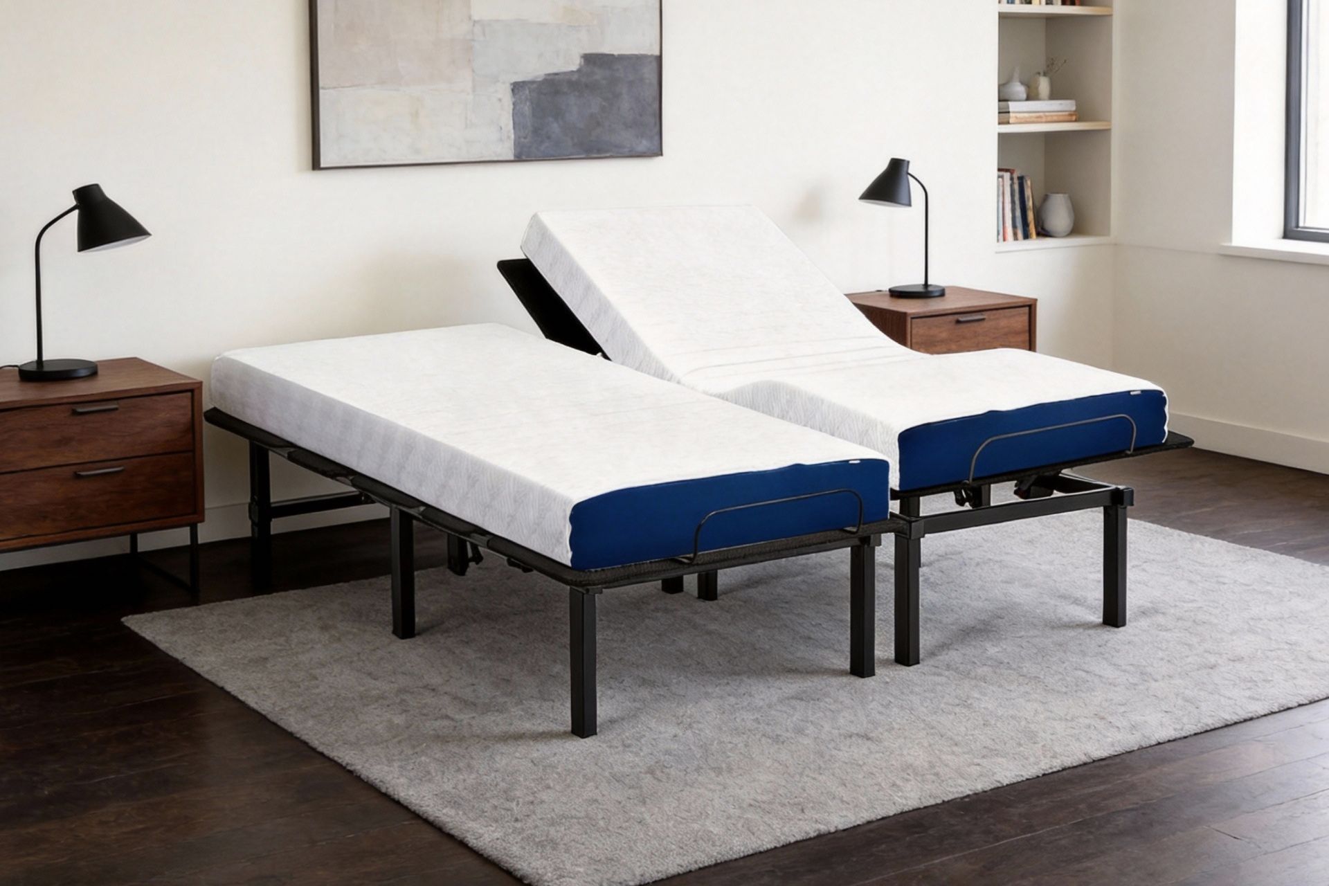 MOTIONFLEXI Electric Adjustable Bed Base with Memory Foam Mattress Set ...
