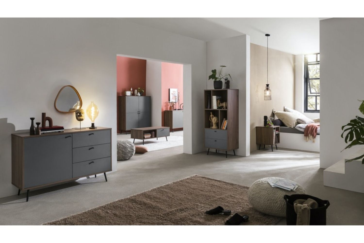 RIO 138x60cm Bookshelf Solid Lacquer (Real Dark Walnut Veneer)