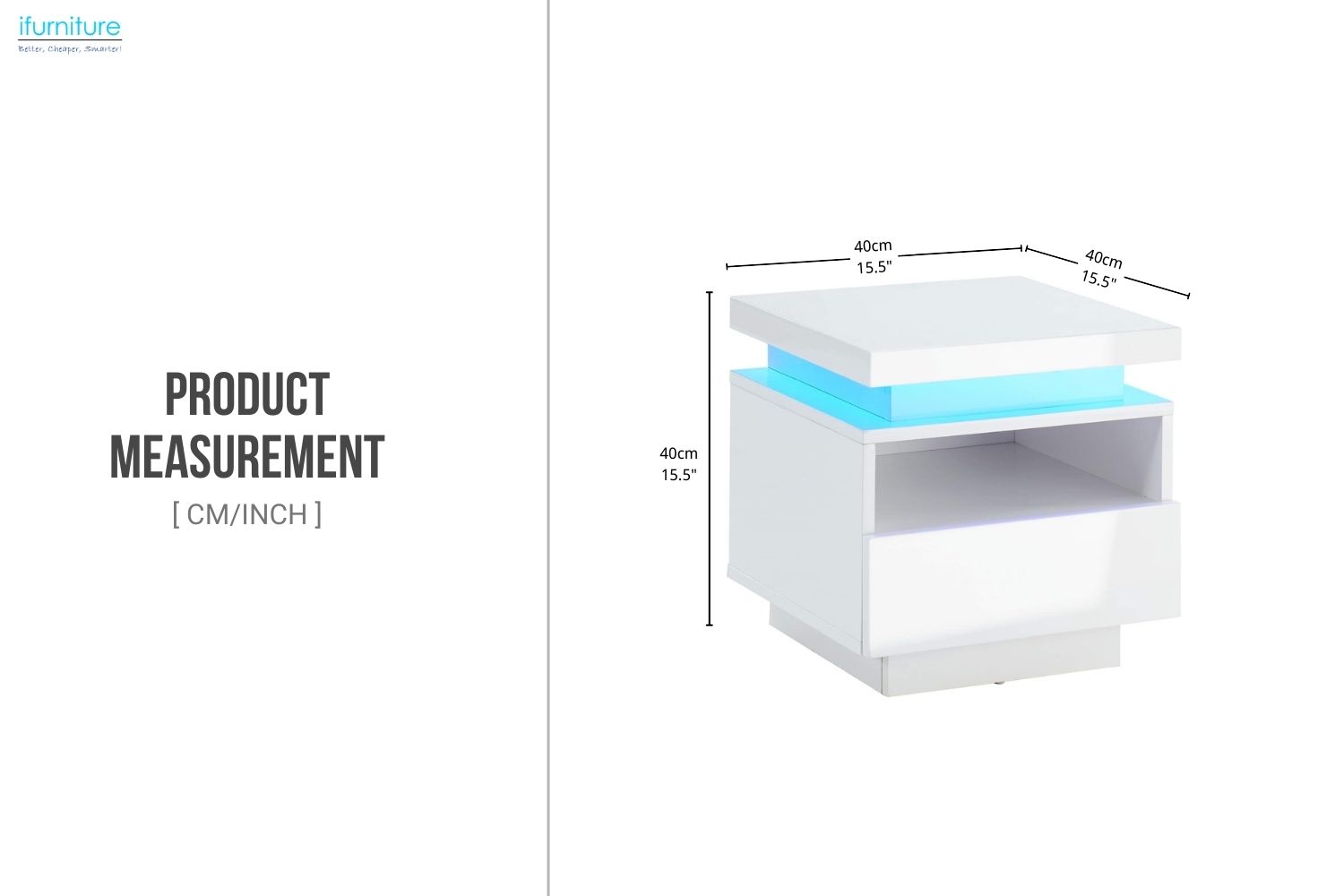 GLADE High Gloss Bedside Table with LED Lights
